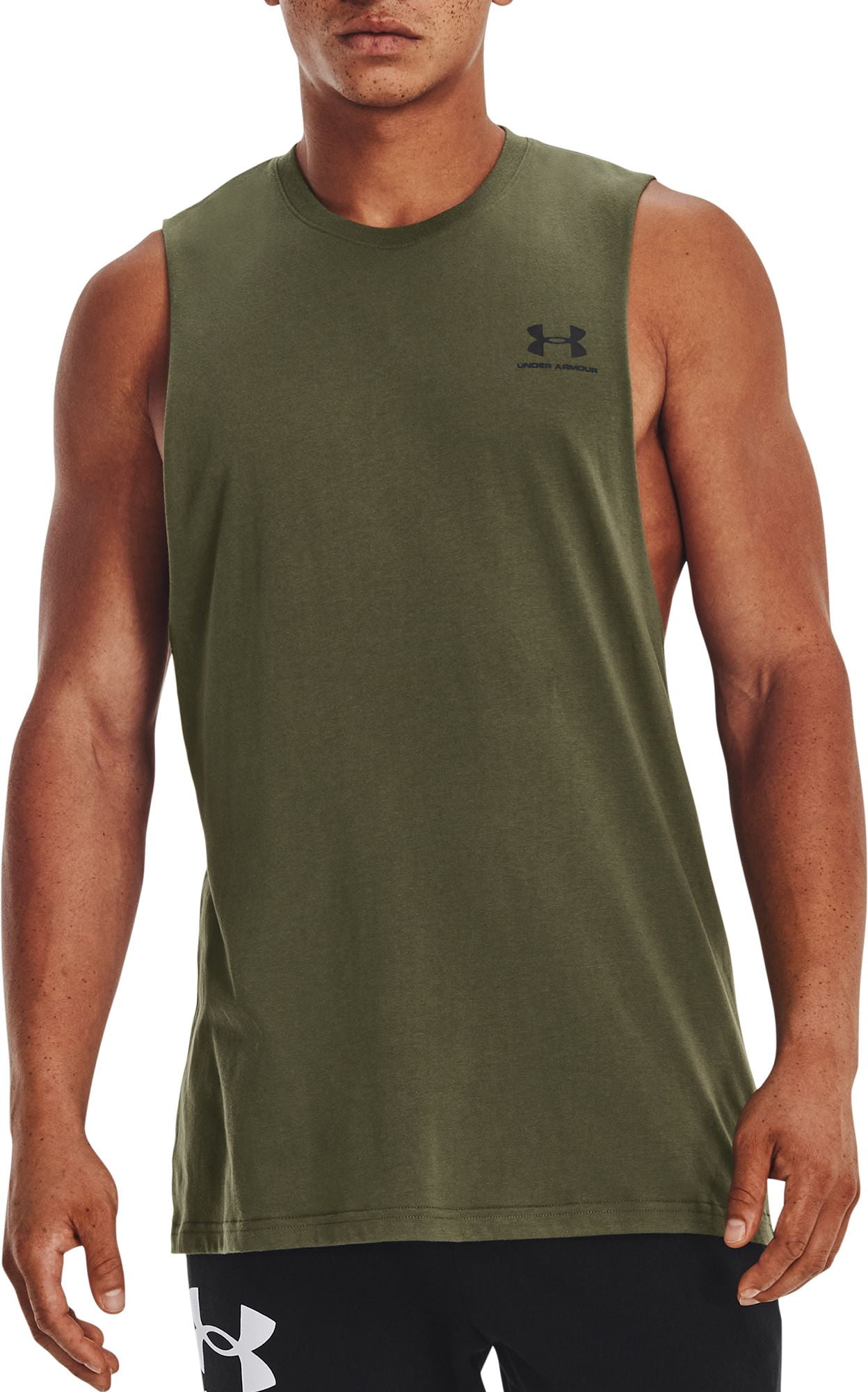 Under Armour Men's Left Chest Cut Off Tank Top (Marine Od Green, L ...