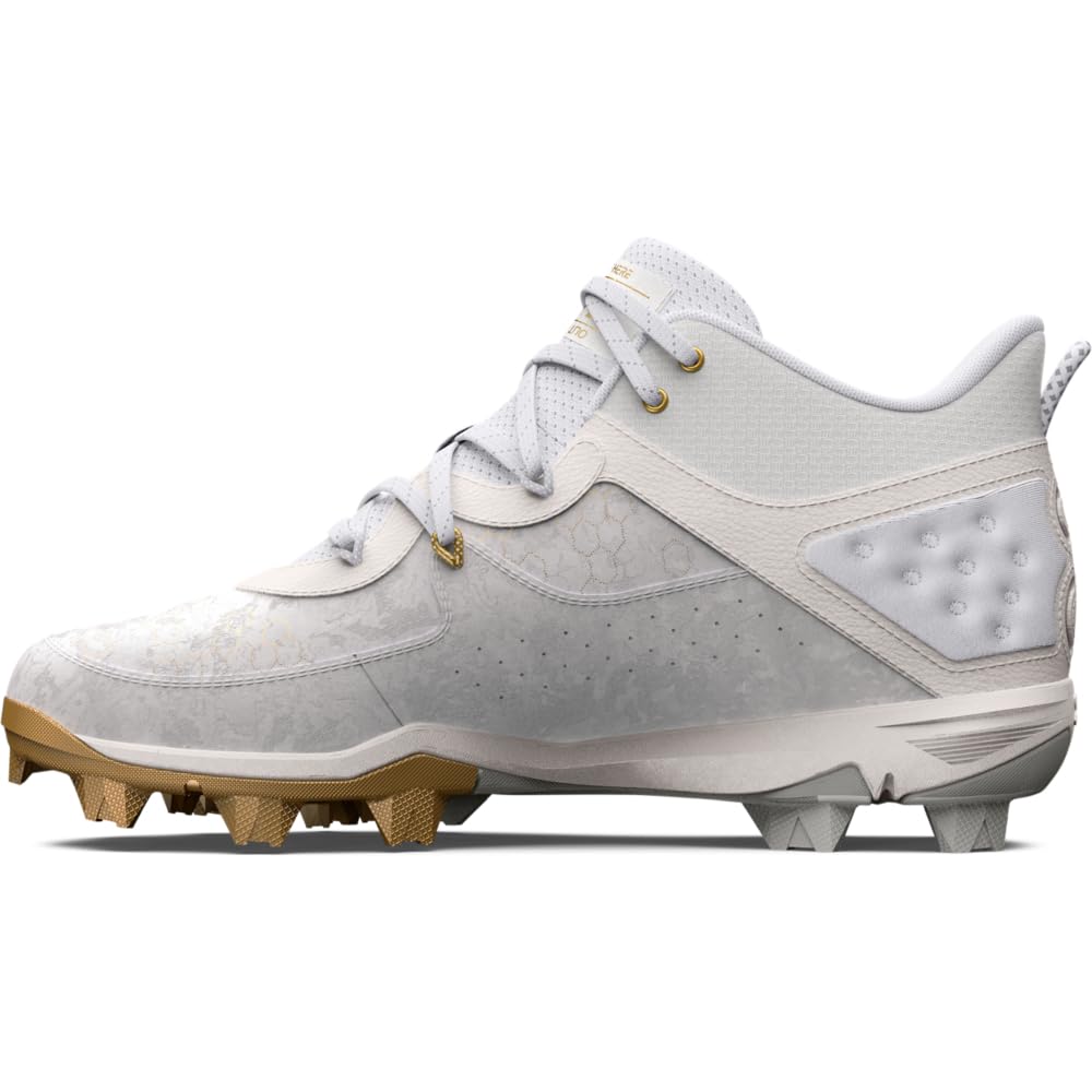 Under Armour Mens Bryan Harper 8 Mid Baseball/Softball Cleats, White/White/Metallic Gold, 11 ...