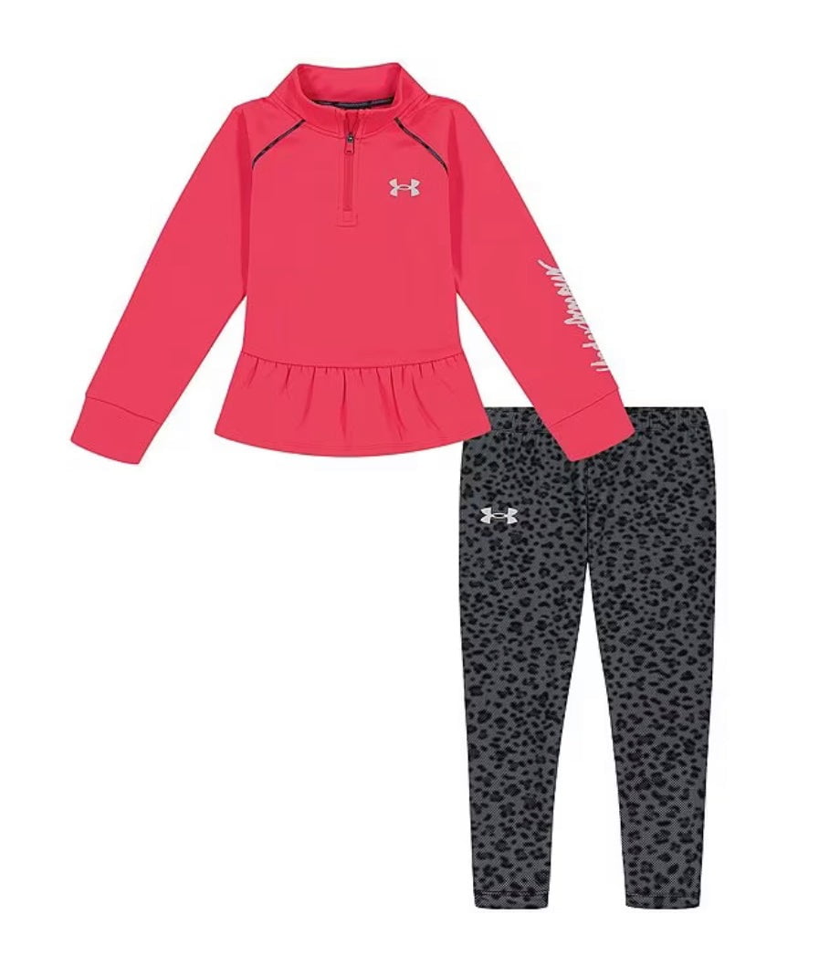 Under Armour PINK SHOCK Girl's Spotted Halftone 1/4 Zip & Legging Set ...