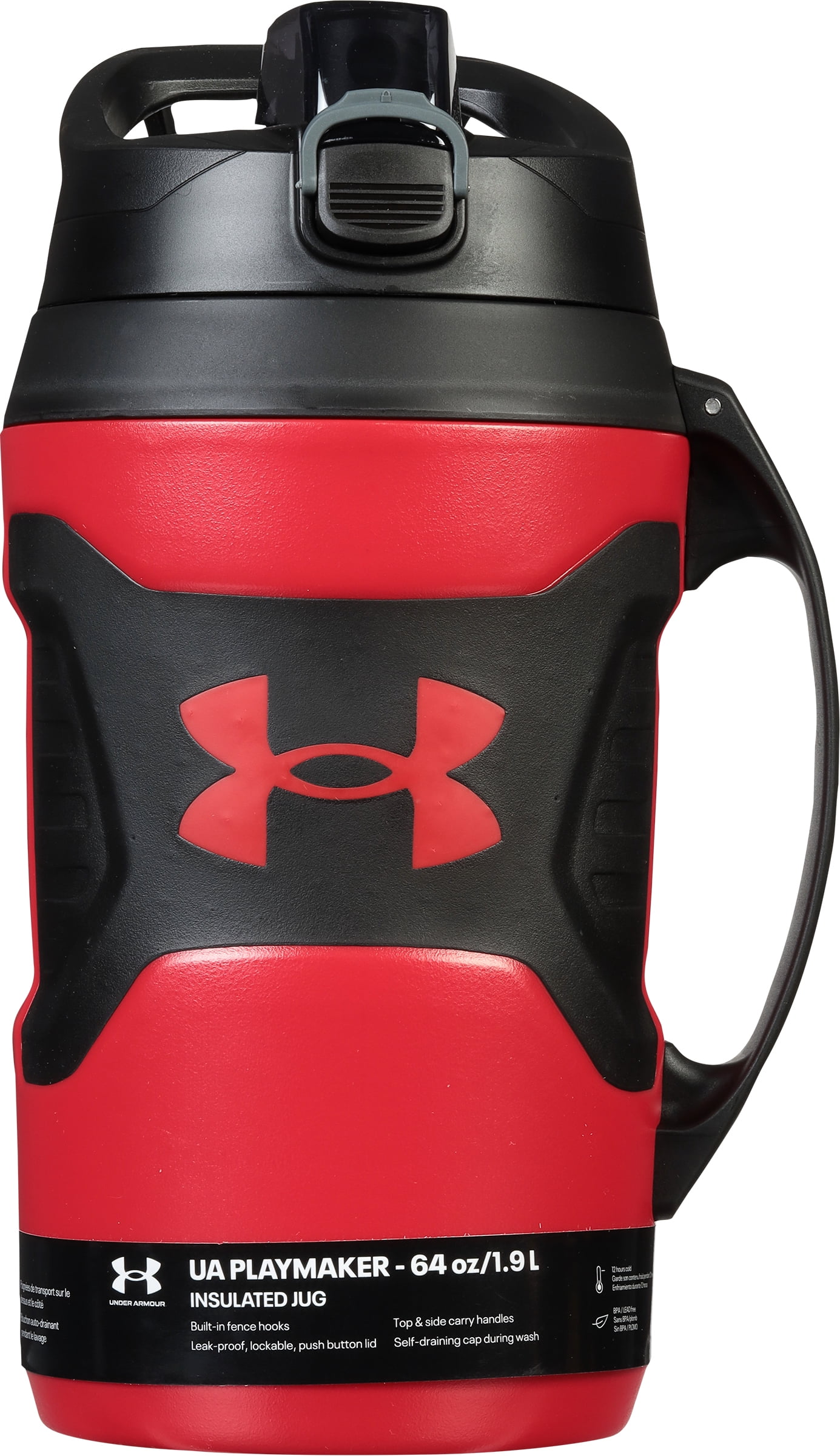 Under Armour Playmaker Jug, 64 oz, Red and Black, Durable Lid ...