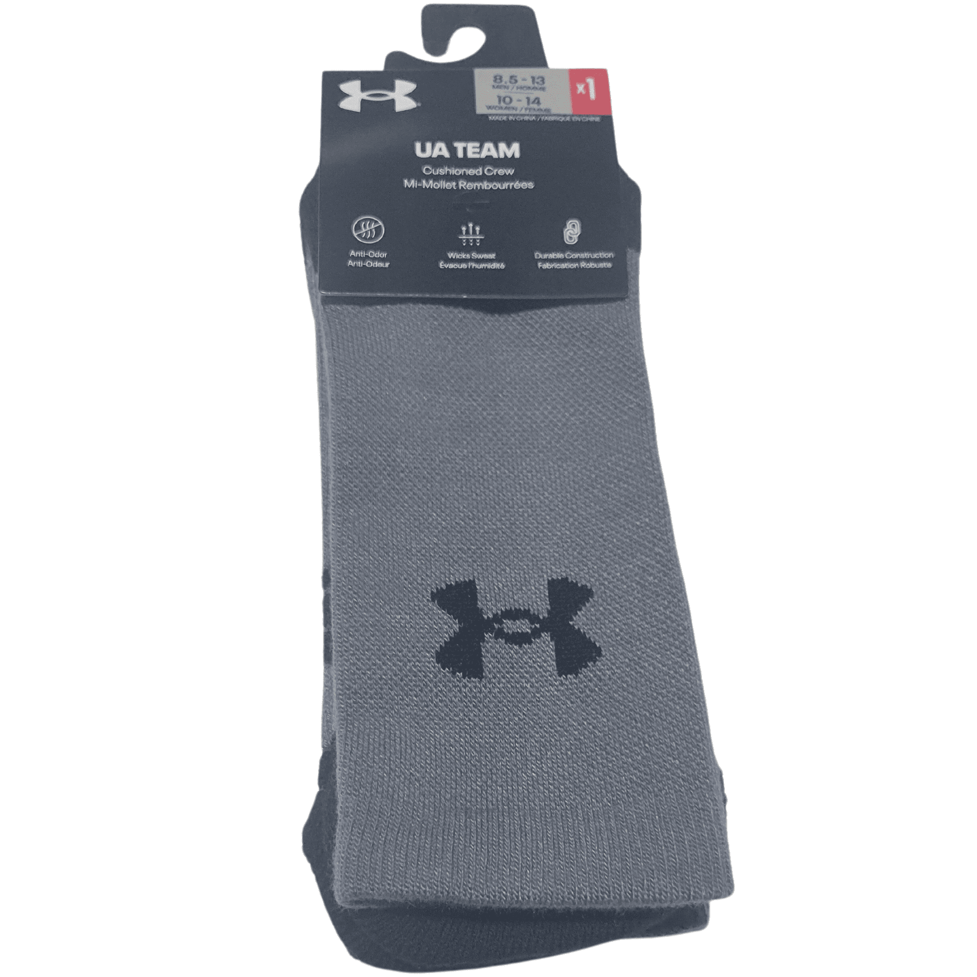 Under Armour Socks Mens 8.5-13 Gray Black Crew UA Team Cushioned Womens ...
