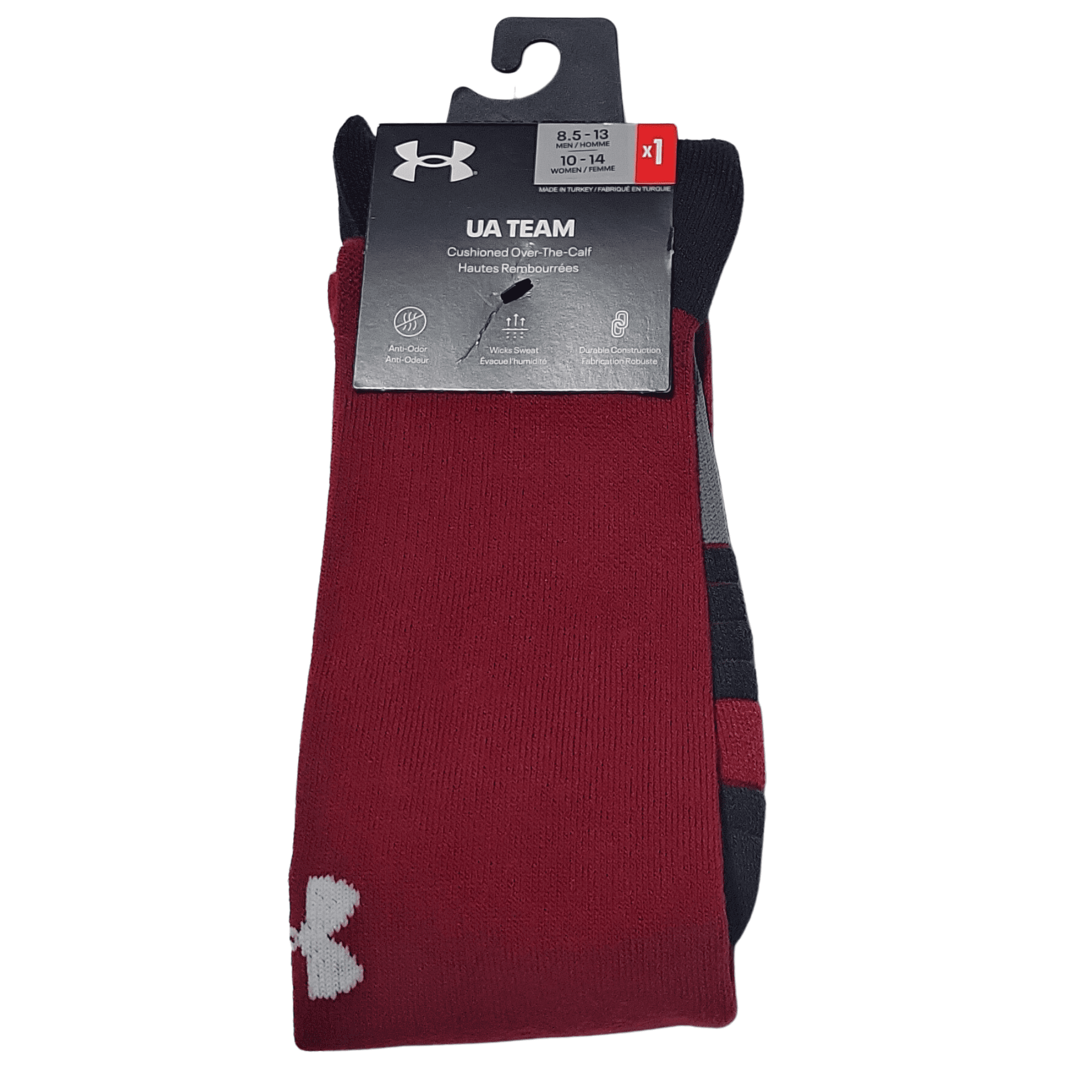 Under Armour Socks Mens Womens Large Cardinal Over The Calf 1 Pair OTC ...