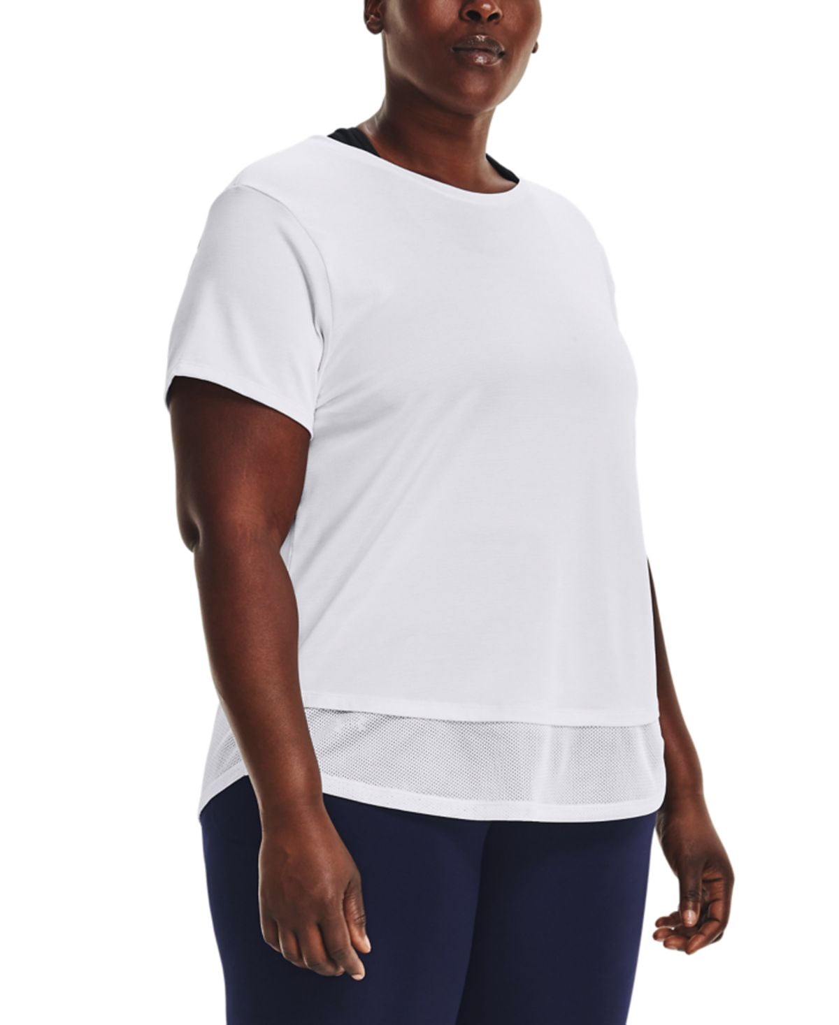Under Armour Womens Tech Layered Look T-Shirt,White/Black,1X - Walmart.com
