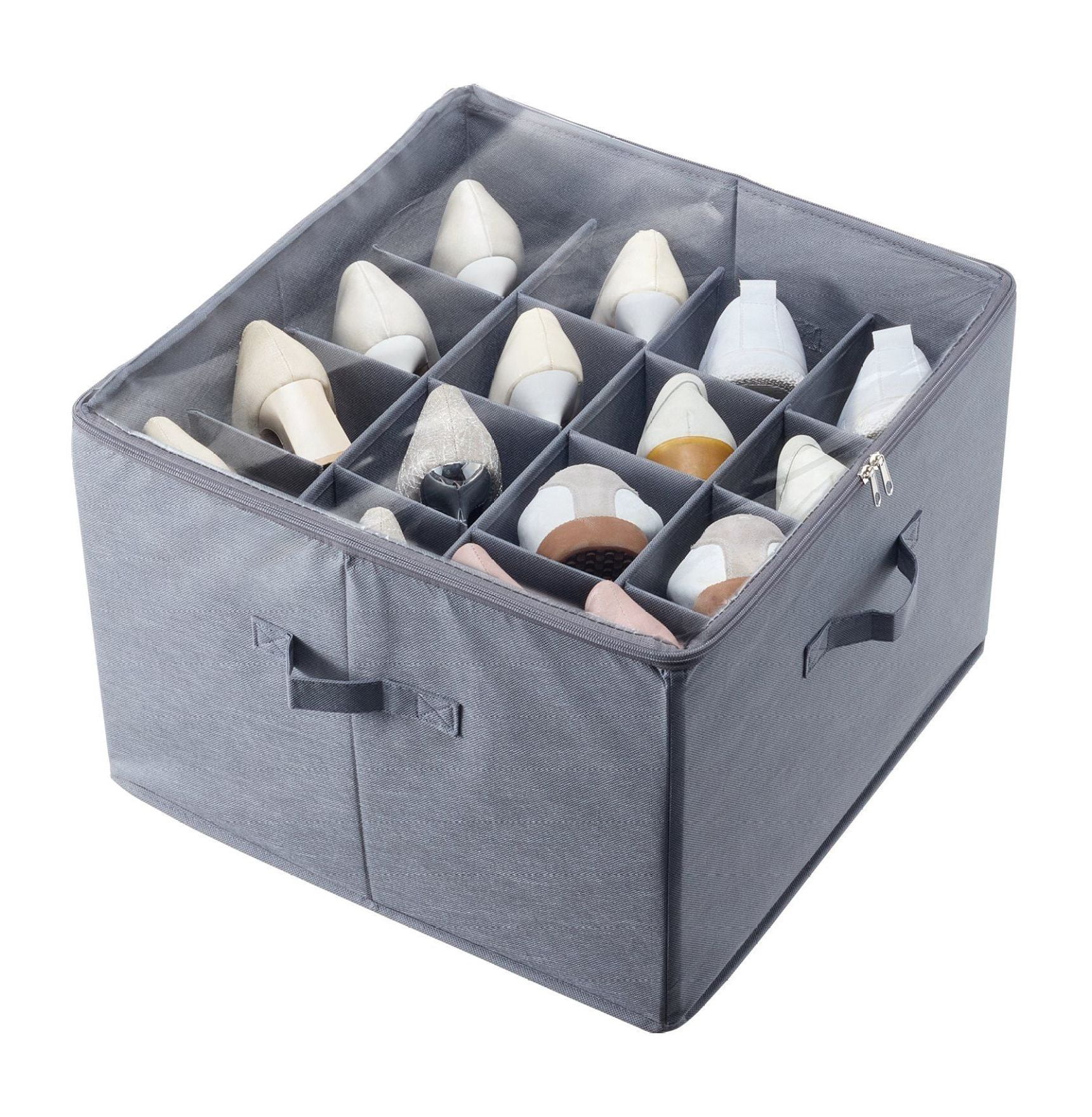 Under Bed Shoe Organizer - 16 Compartments, Adjustable Dividers ...