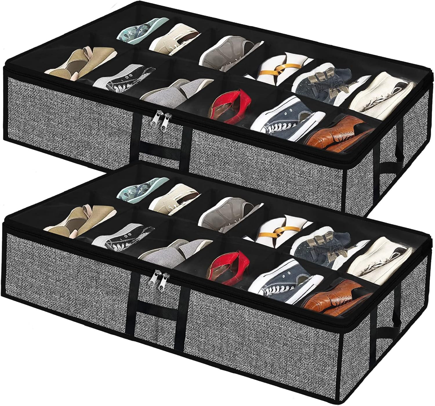 Under Bed Shoe Organizer Storage for Closet 2 Pack, Fits 24 Pairs with ...