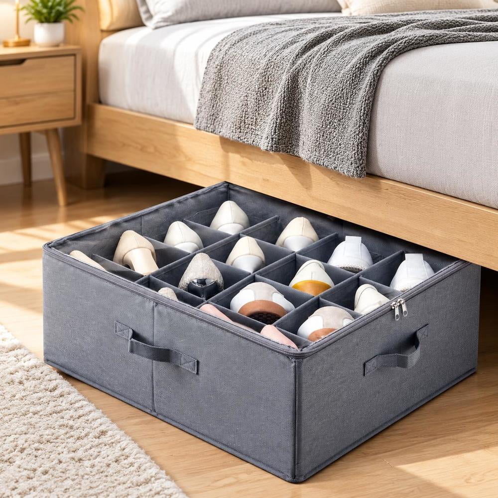 Under Bed Shoe Storage Organizer, 1 Pack, 16 Compartments, Clear Window ...