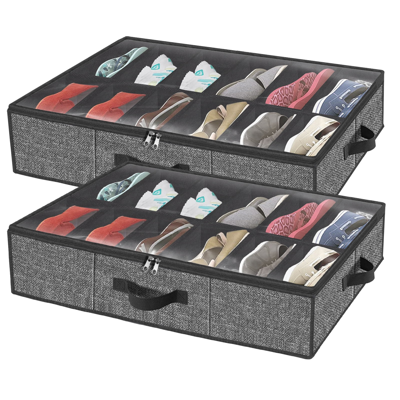 Homyfort Under Bed Shoe Storage Organizer Fits 24 Pairs Foldable with ...