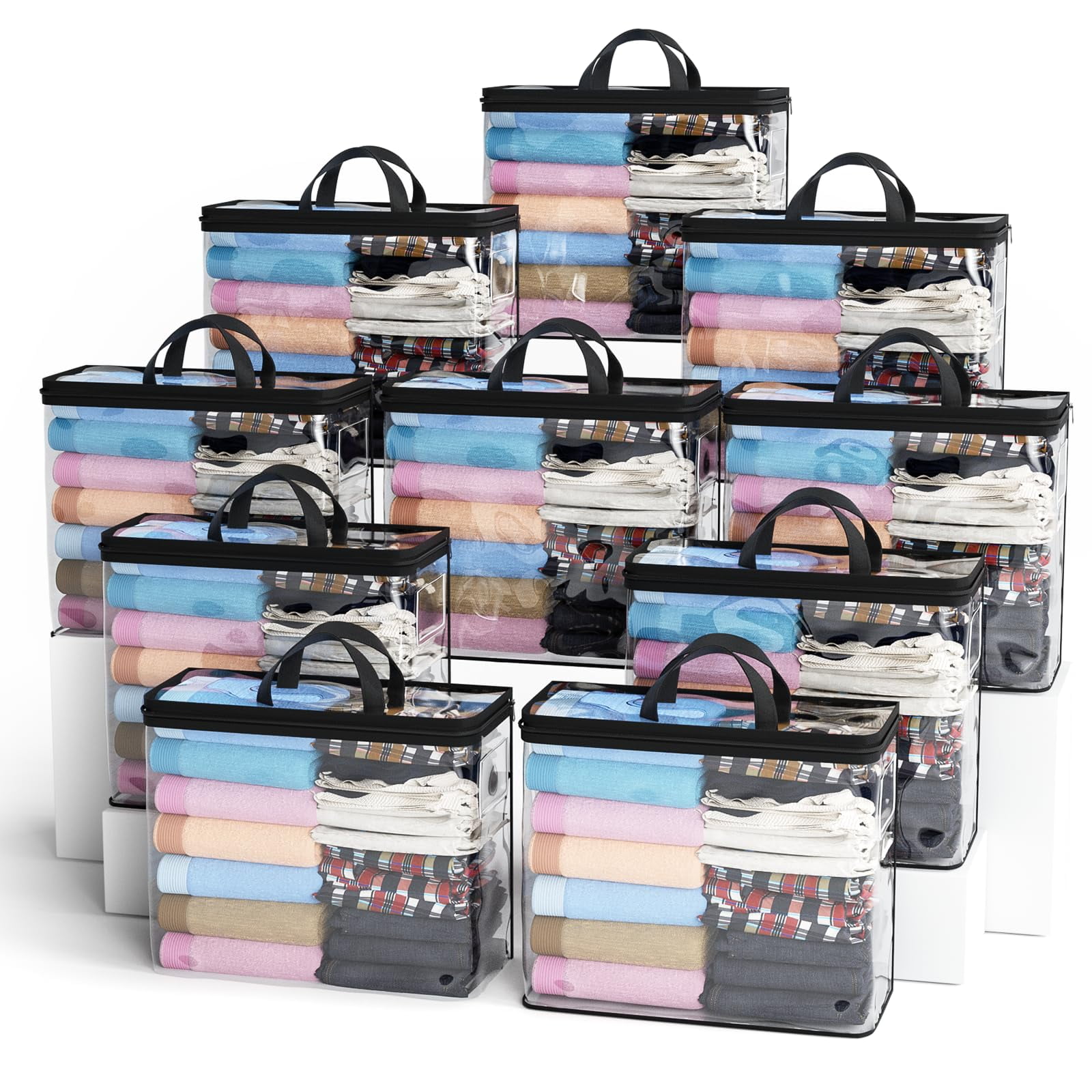 Under Bed Storage Bags Black 10Pack 22 Liter Zippered Clothing Blanket ...