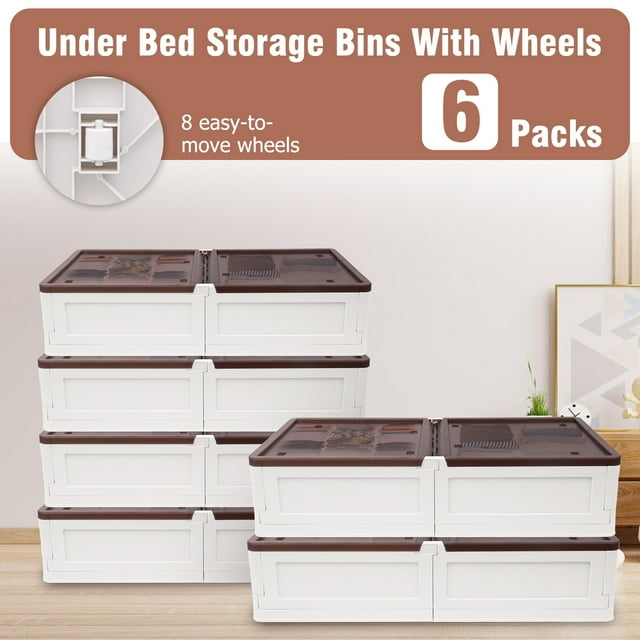 Under Bed Storage Container W/Wheels and Handles, Foldable Underbed ...