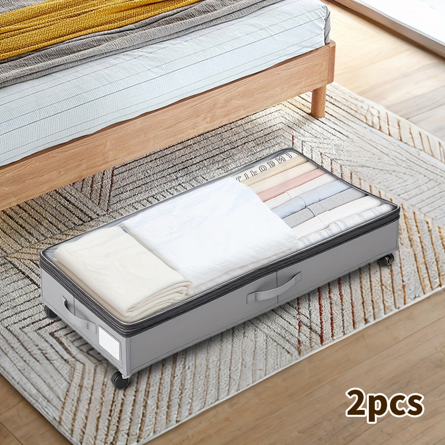 Under Bed Storage Containers with Wheels - Low Profile Rolling Under ...