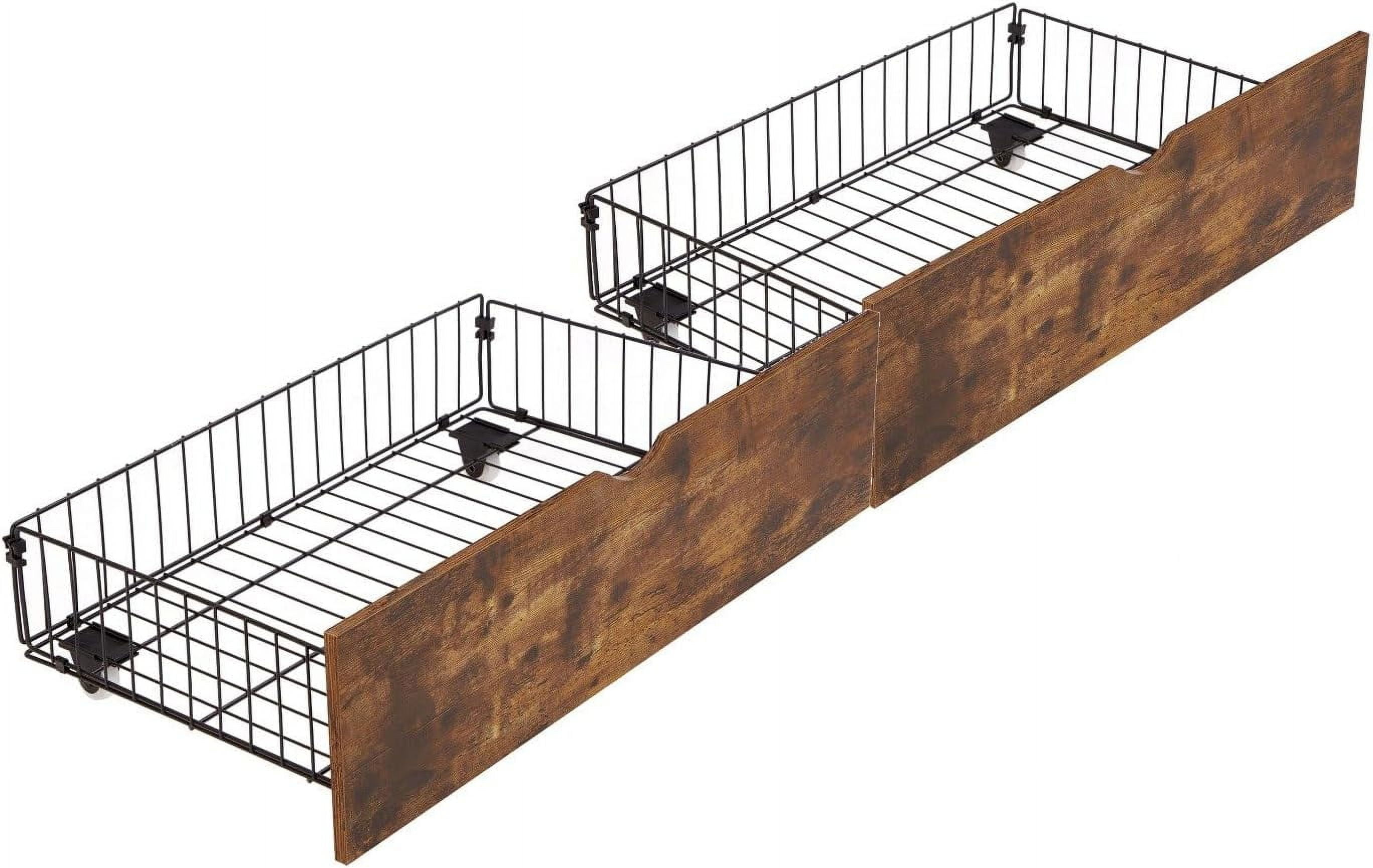 Under Bed Storage Drawer with Wheels, Metal & MDF - Brown & Black, Set ...