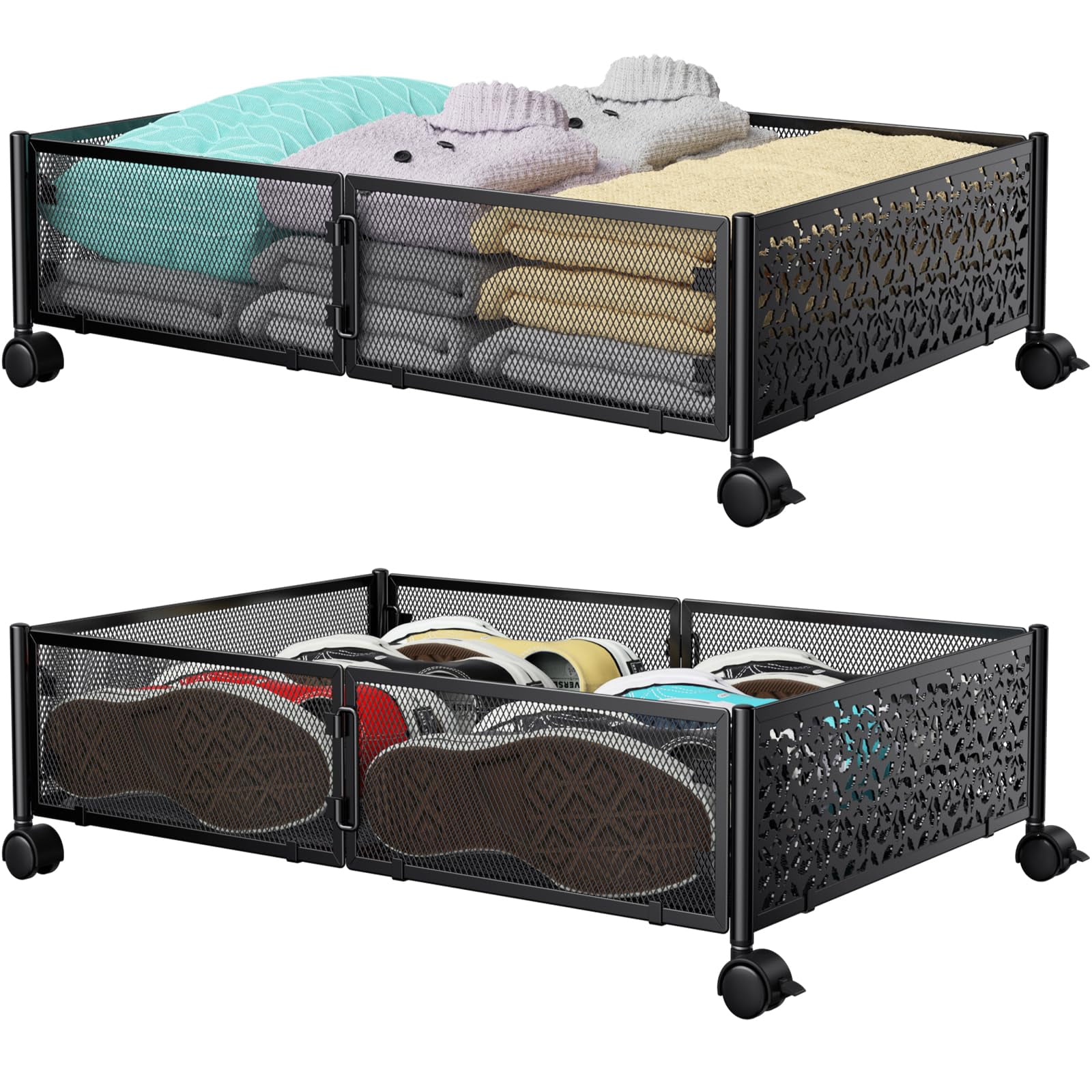 Under Bed Storage Drawers with Lockable Wheels, Heavy Duty Metal Frame ...