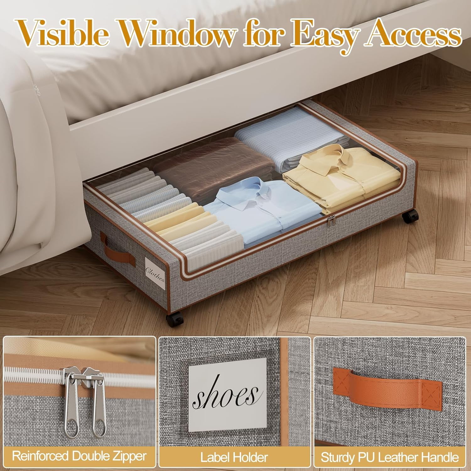 Under Bed Storage Drawers with Wheels, Extra Large 60L Capacity Design ...