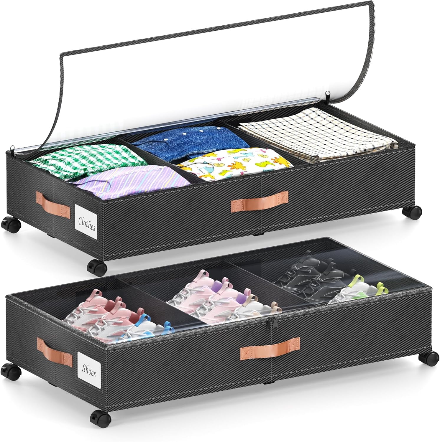 Under Bed Storage with Wheels, 2-Pack Under Bed Storage Containers with ...