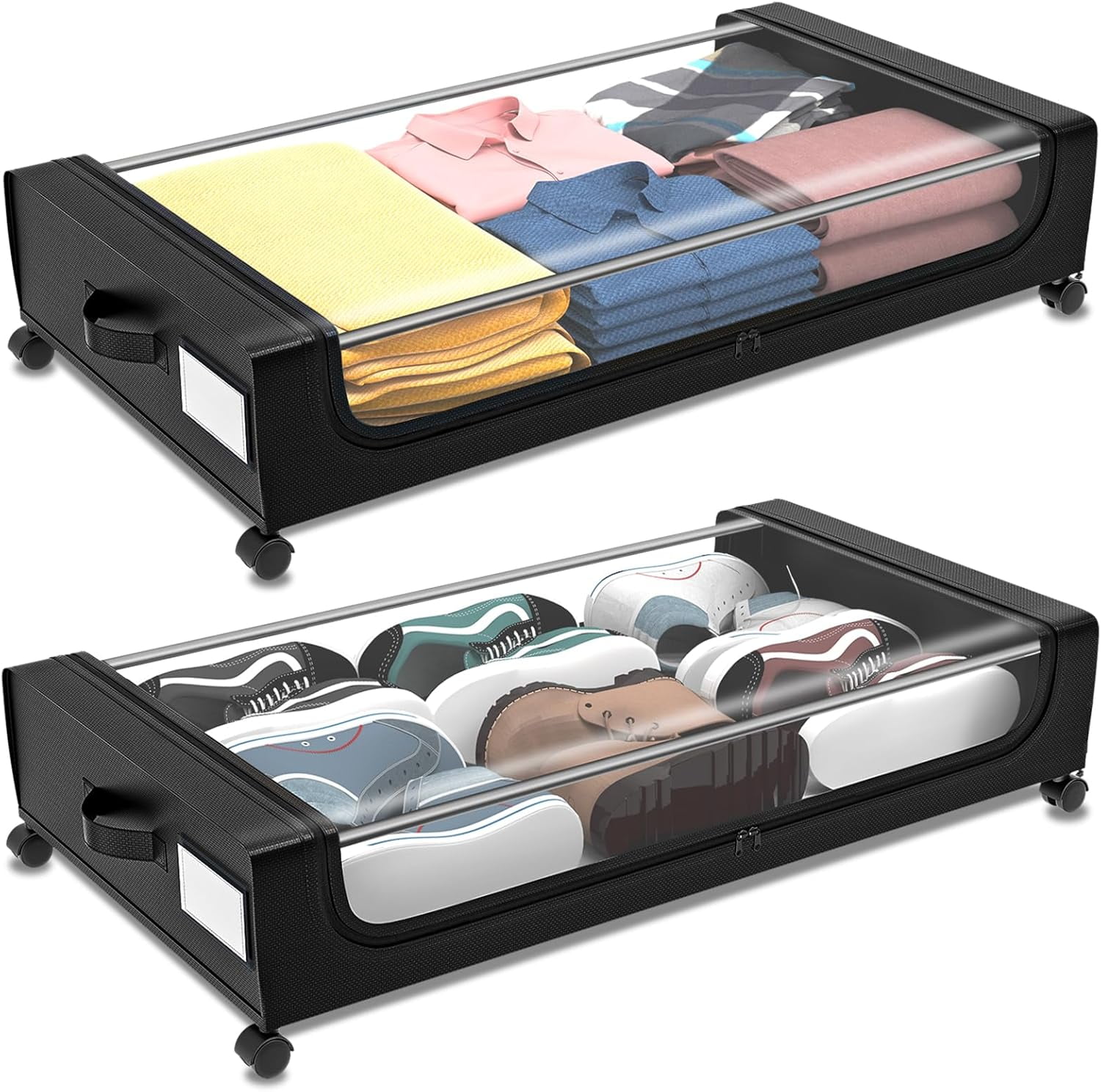 Under Bed Storage with Wheels 2 Pack, Under Bed Storage Containers ...