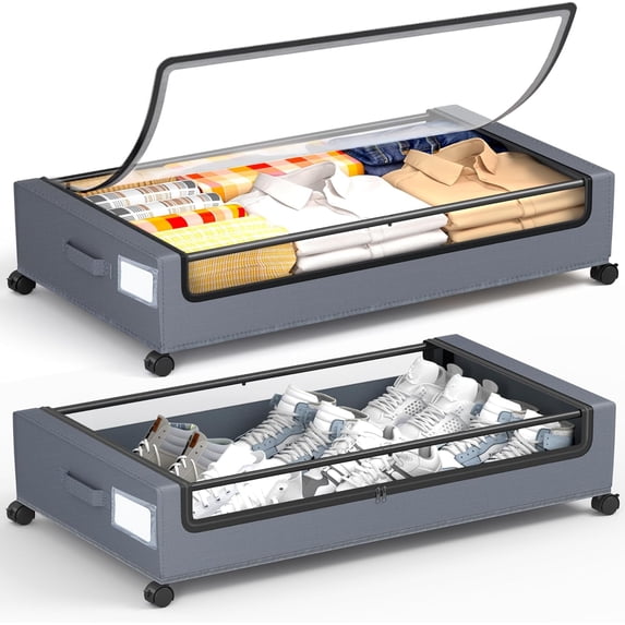 Under Bed Storage With Wheels, 2 Pack Square Containers, 60L Bins ...
