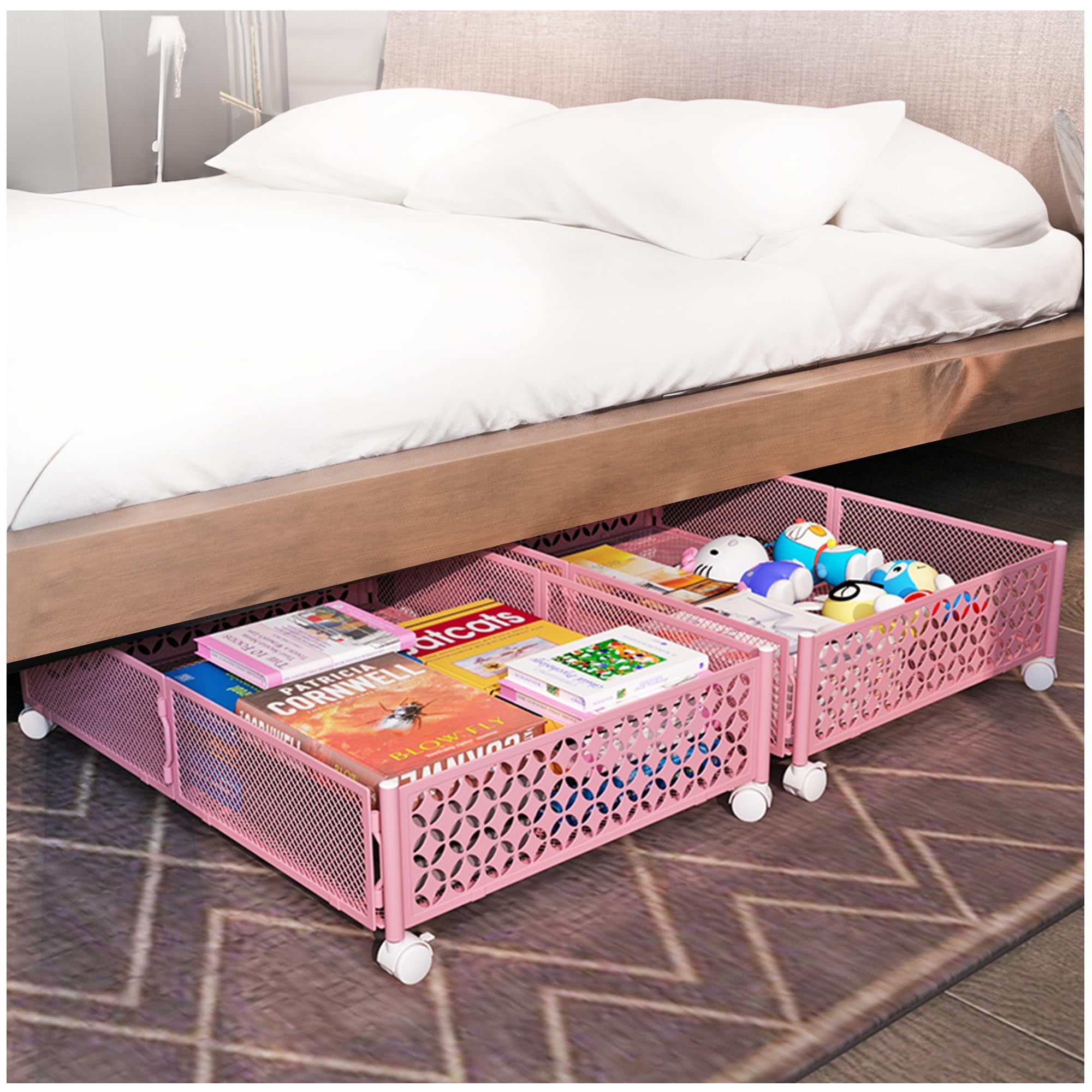 Under Bed Storage with Wheels - 2 pack - Collapsible Underbed ...