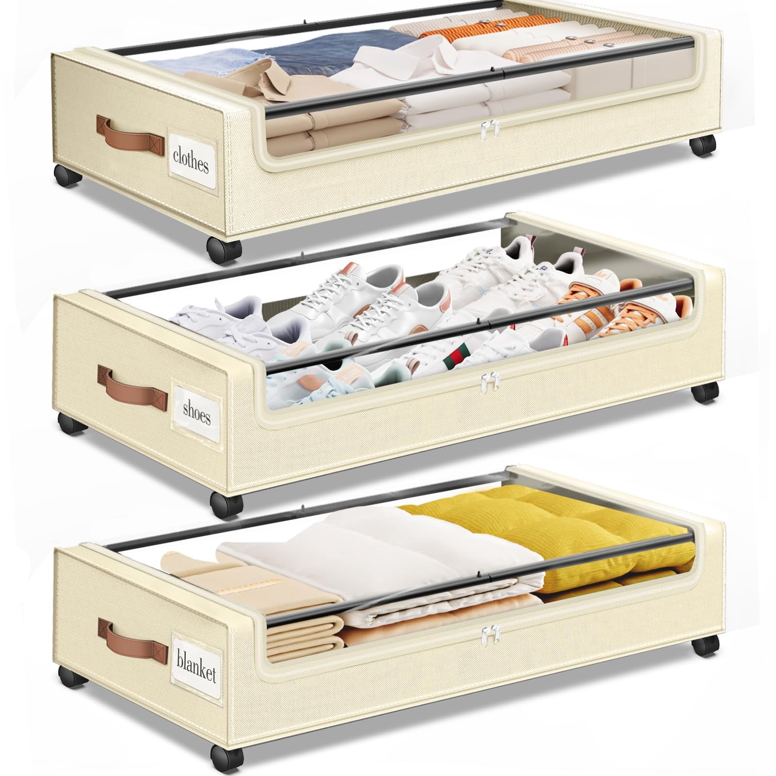 Under Bed Storage with Wheels 2Pack Storage Containers with Clear ...
