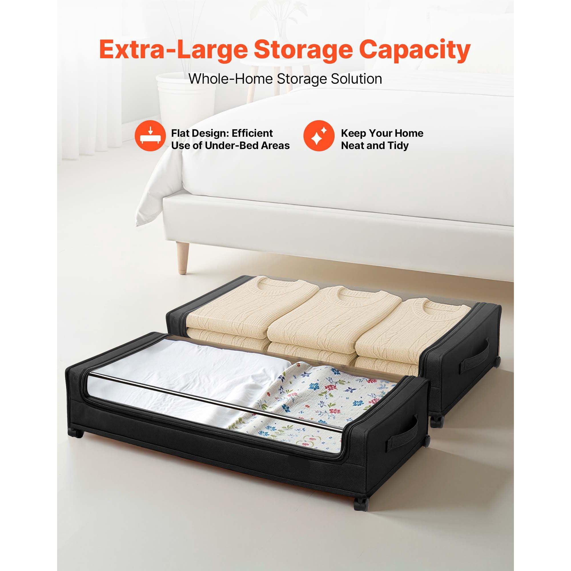 Under Bed Storage with Wheels, Rolling Underbed Container with Clear ...