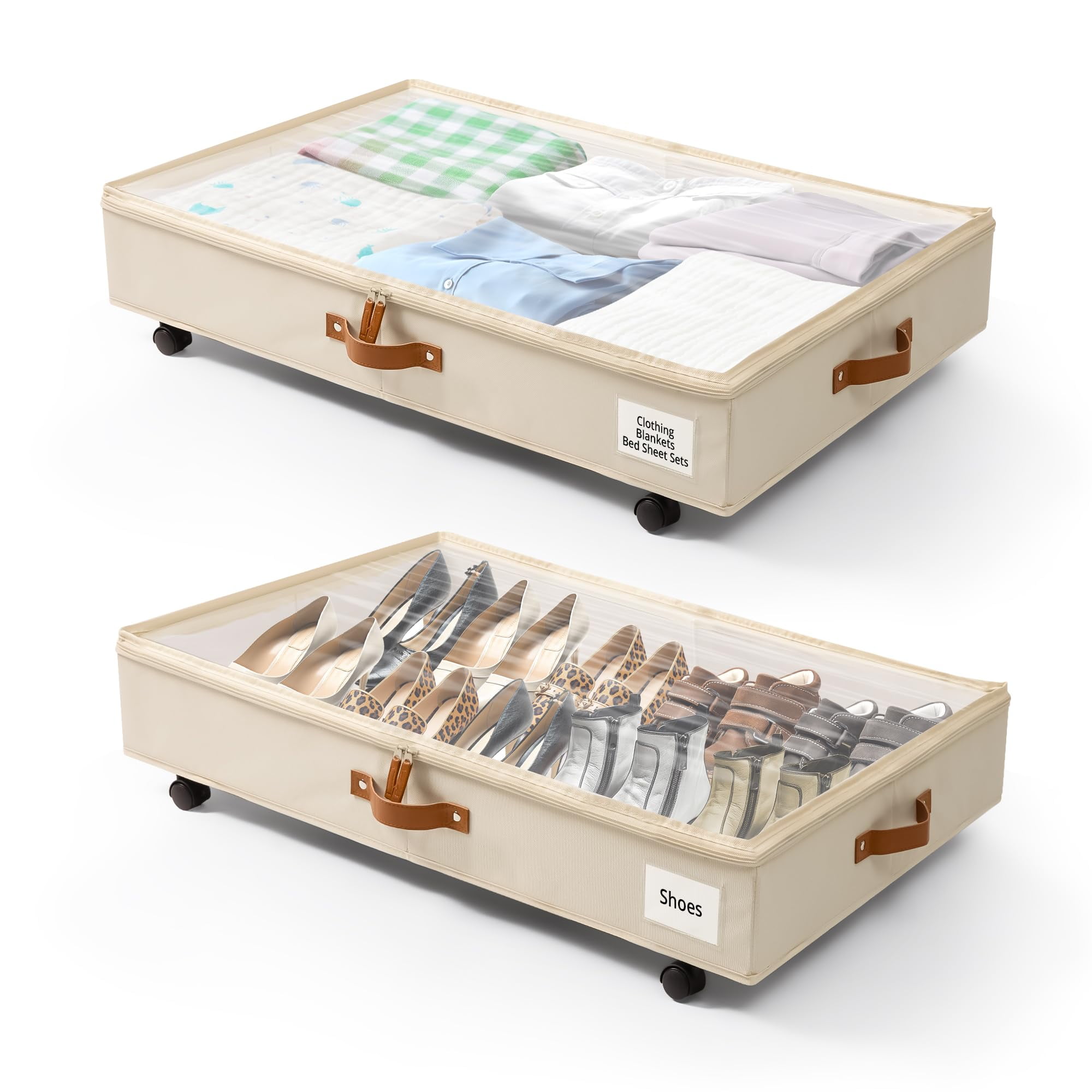 Under Bed with Wheels, 50L Large Underbed Containers with Clear Lid ...