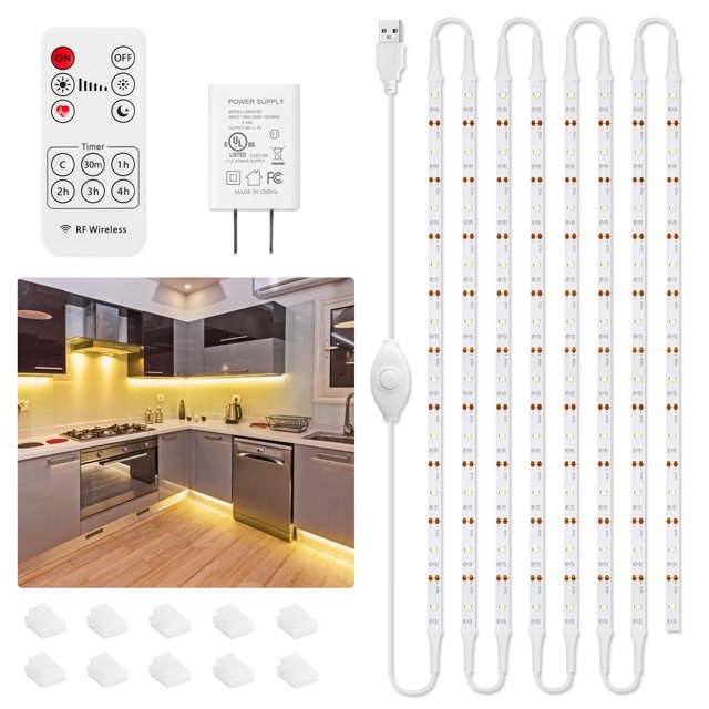 8 PCS LED Strip Lights, Under Cabinet Lighting Kit with Remote Control ...