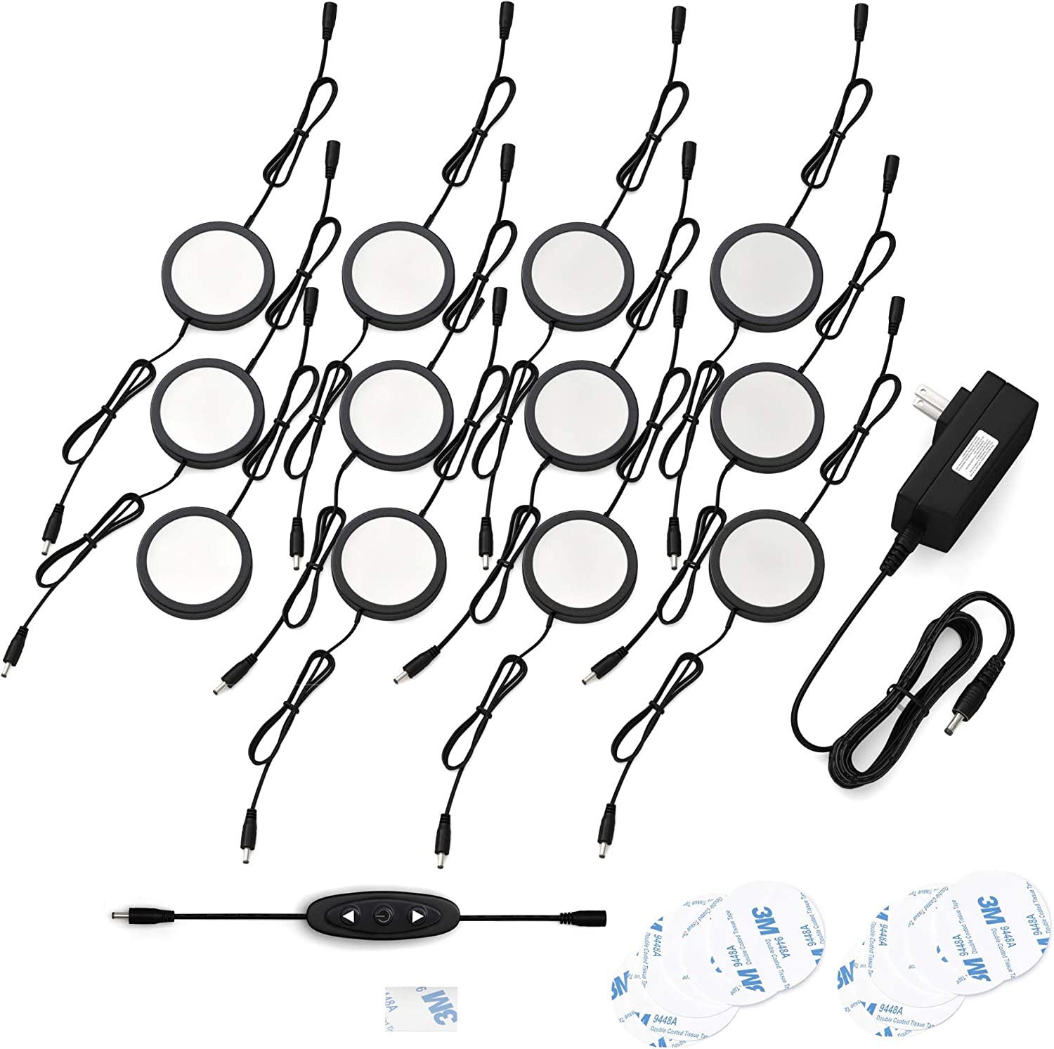 Under Cabinet LED Puck Lights with Dimmer Switch, Dimmable, 12 Pcs ...