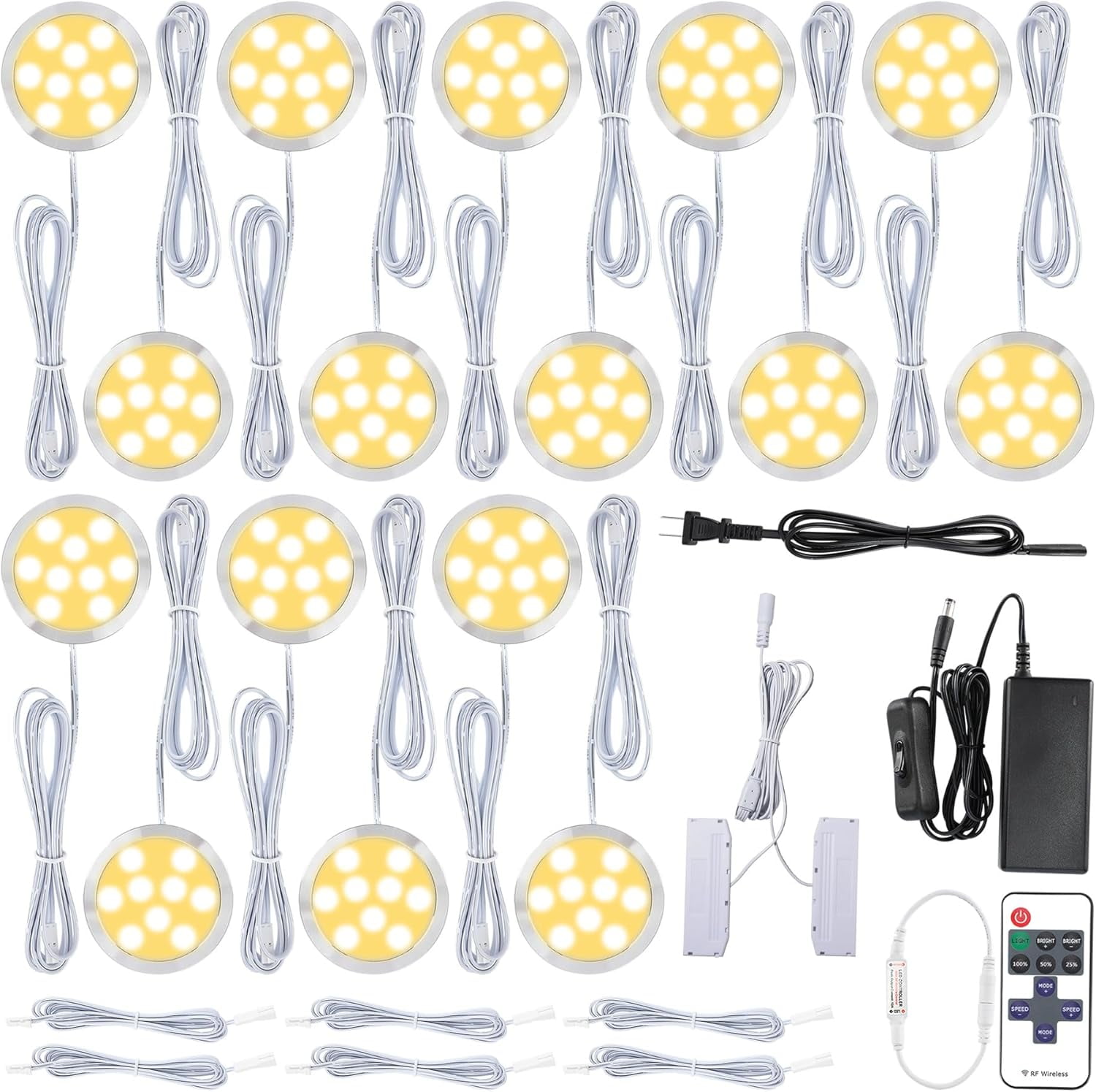 Under Cabinet LED Puck Lights Kit, Kitchen Hutch Shelf Lighting, Parallel Connection, 120VAC ...