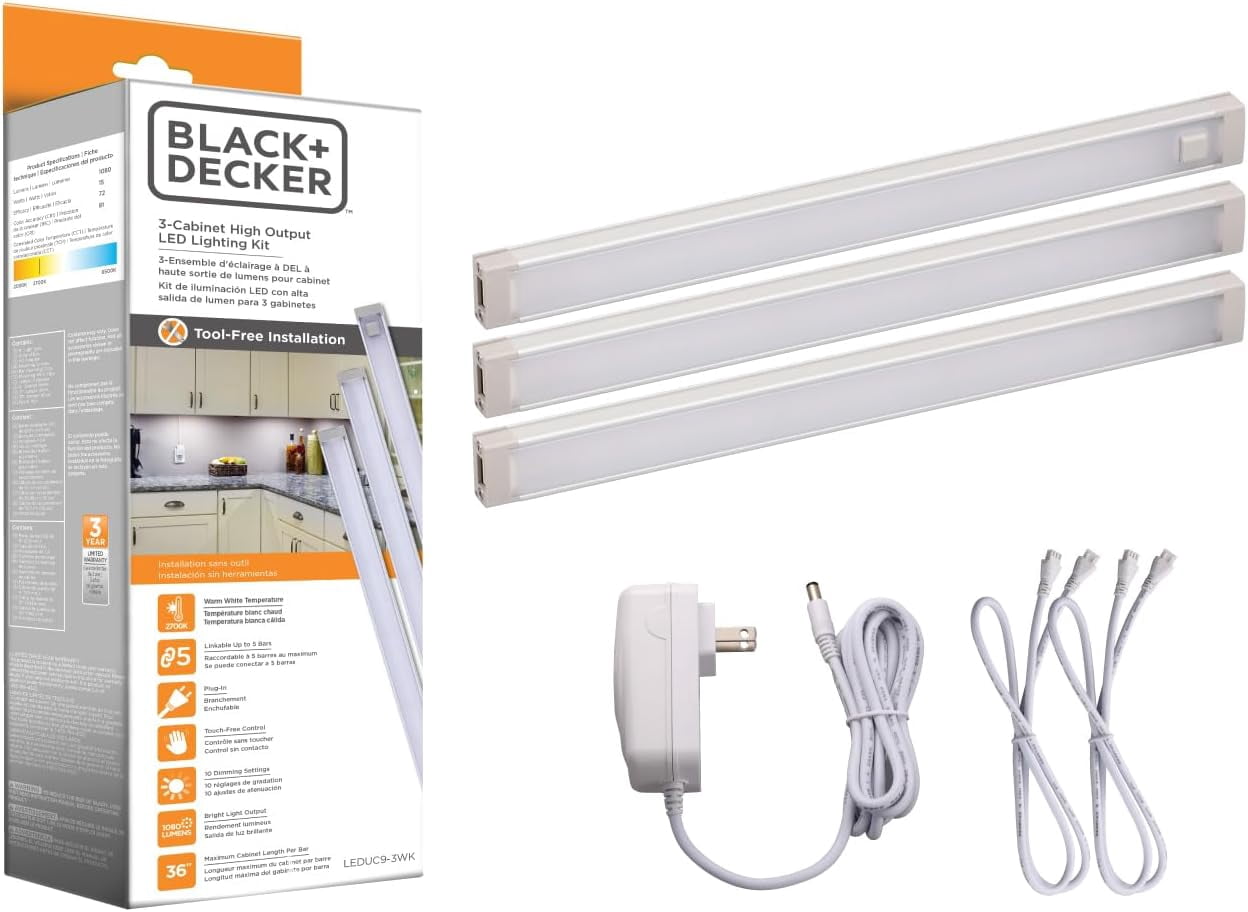 Under Cabinet Lighting Kit, 3-Bars, 9 Inches Each, DIY Tool-Free ...