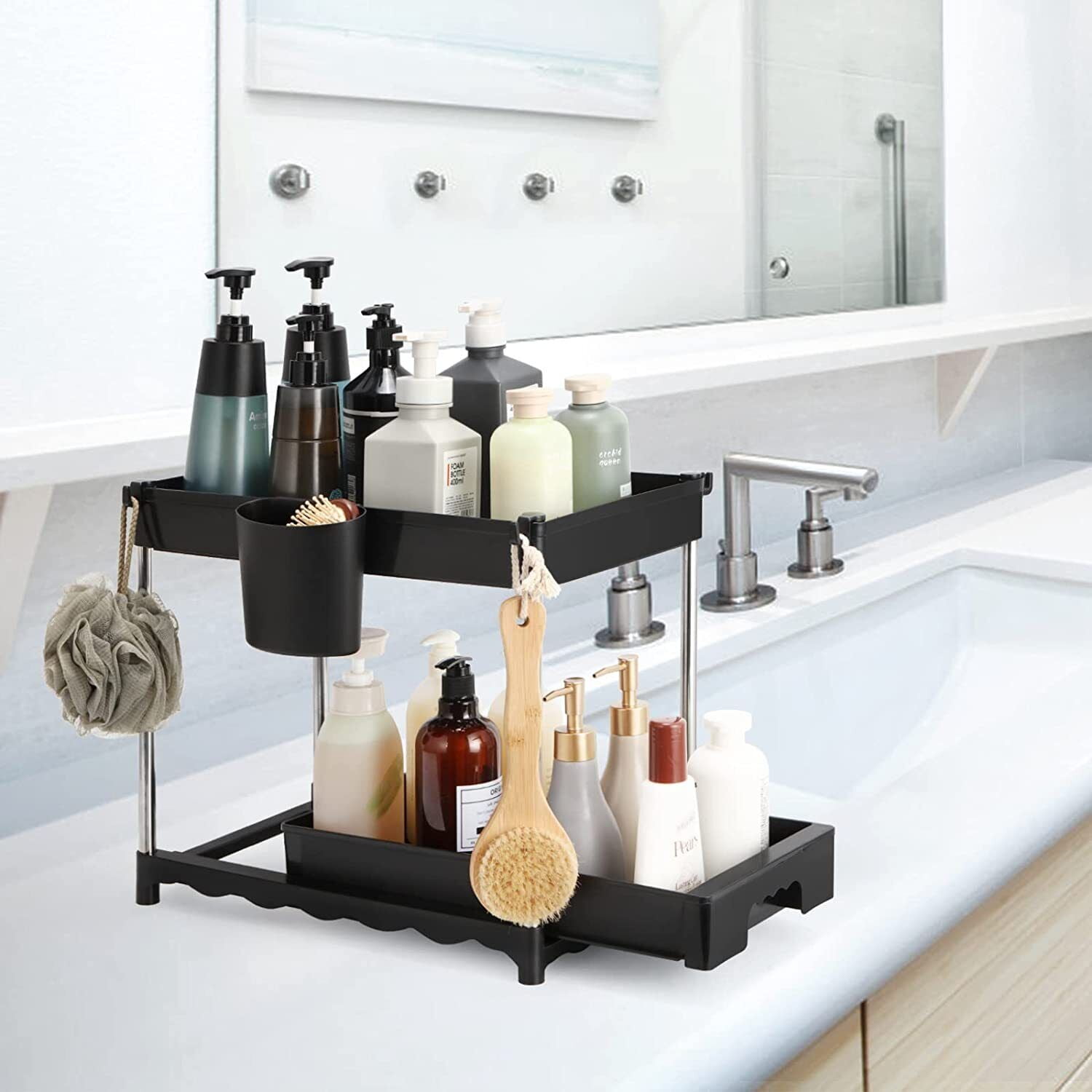 Under Cabinet Organizer Sliding Storage Drawer Hanging 2-layer ...