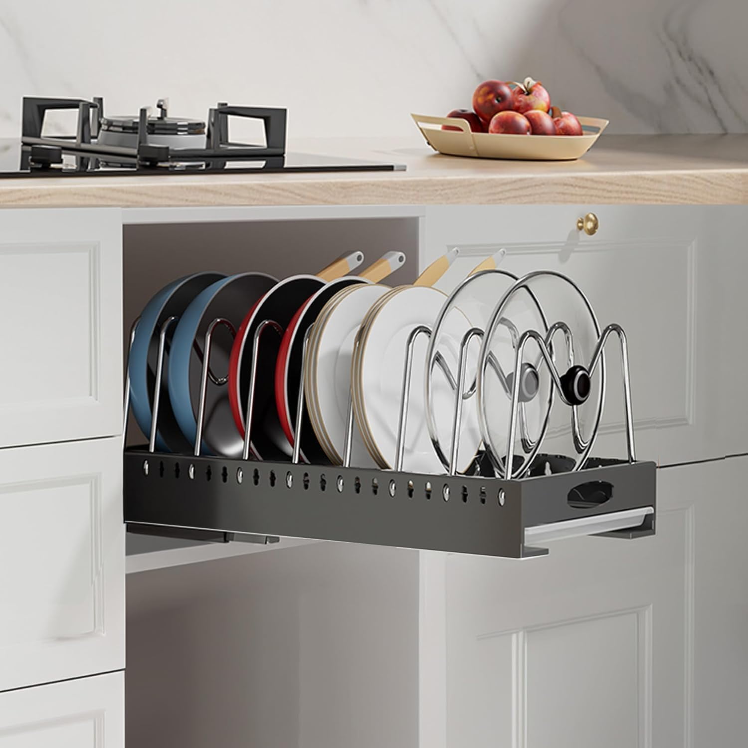 Under Cabinet Pot and Pan Organizer - Adjustable Dividers, Slide Out ...