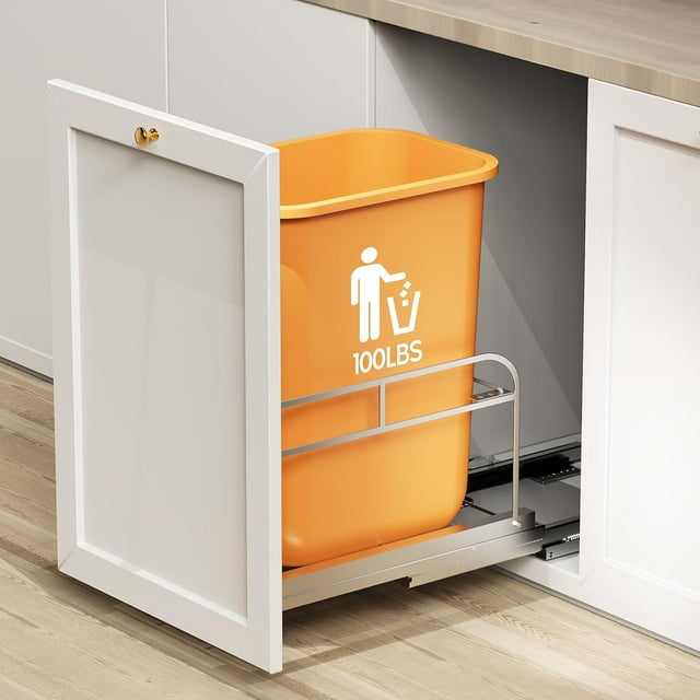 Under Cabinet Pull Out Trash Can Kit with Soft-Close Slides (Trash Bin ...