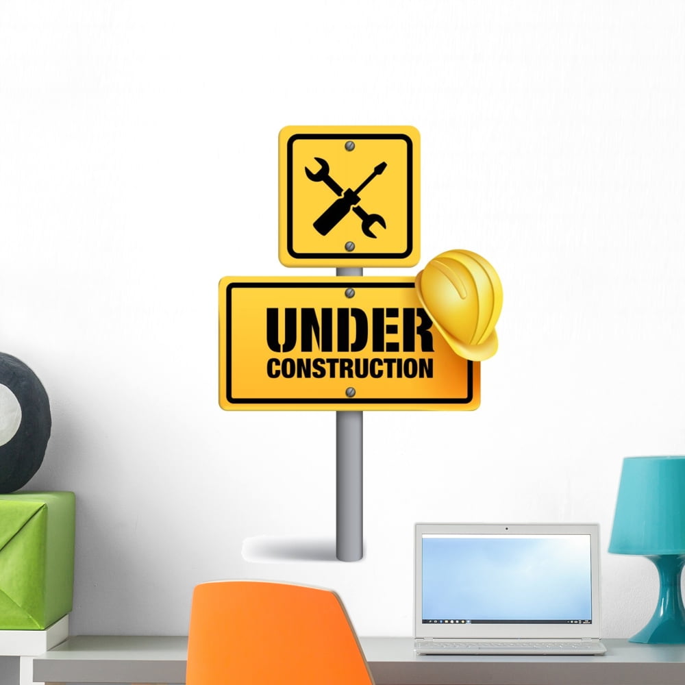 Under Construction Sign White Wall Decal by Wallmonkeys Peel and Stick ...