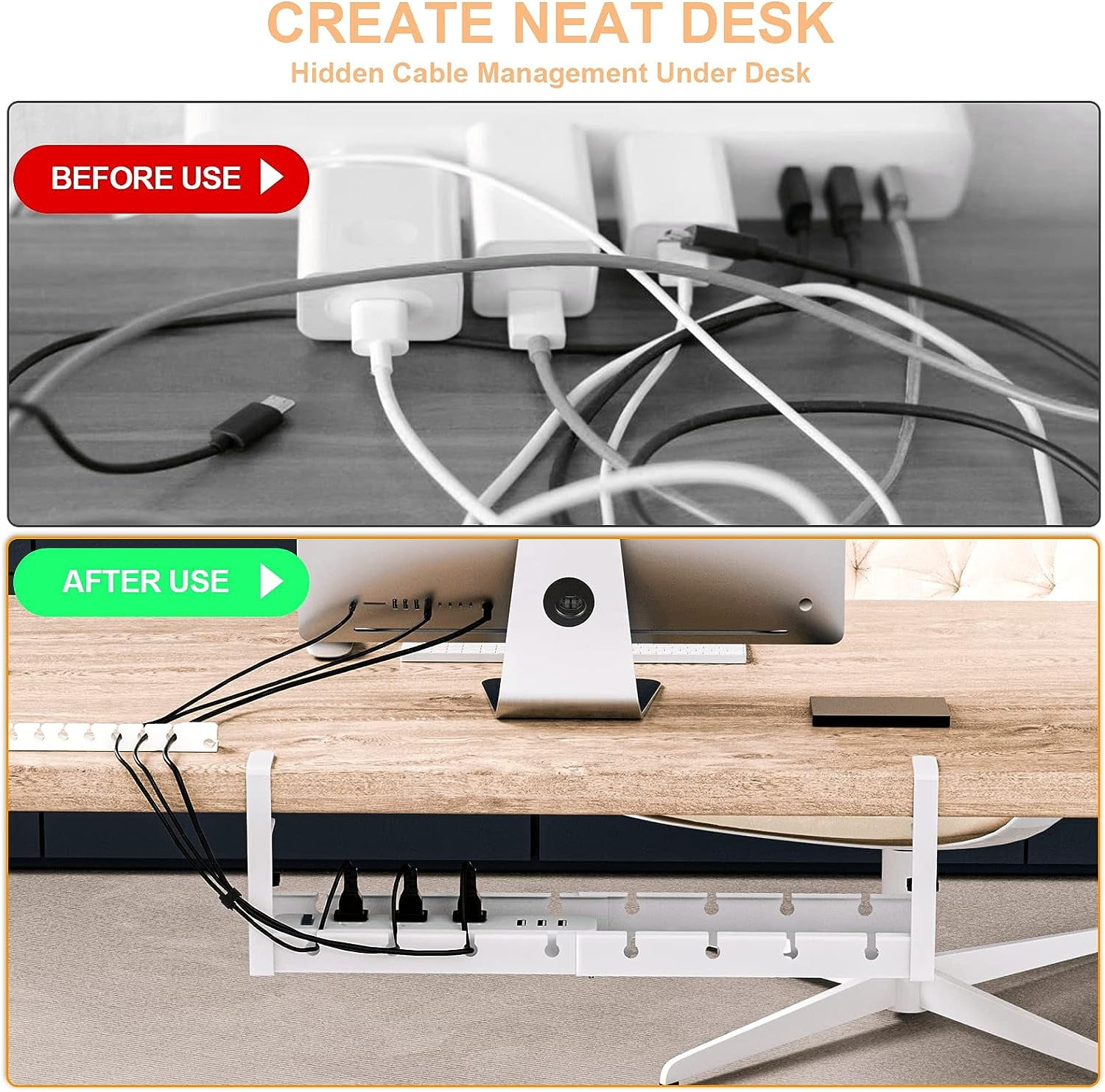 Under Desk Cable Management, Adjustable Cable Organizer With Adhesive ...