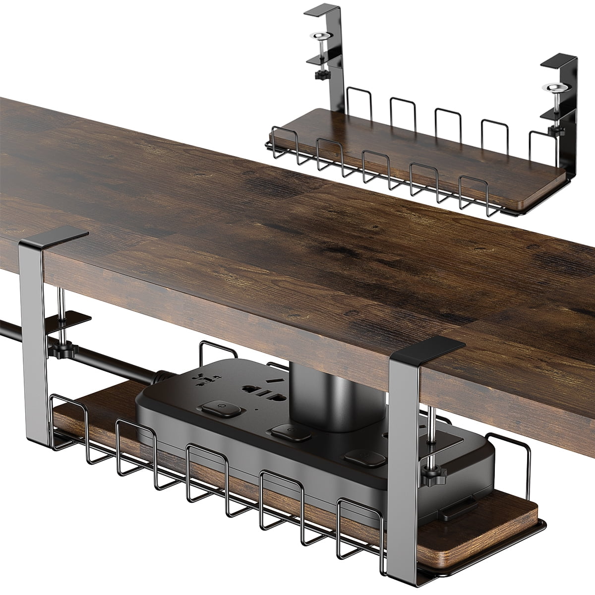 Under Desk Cable Management Tray No Drill SUS304 Steel and Wood Design ...
