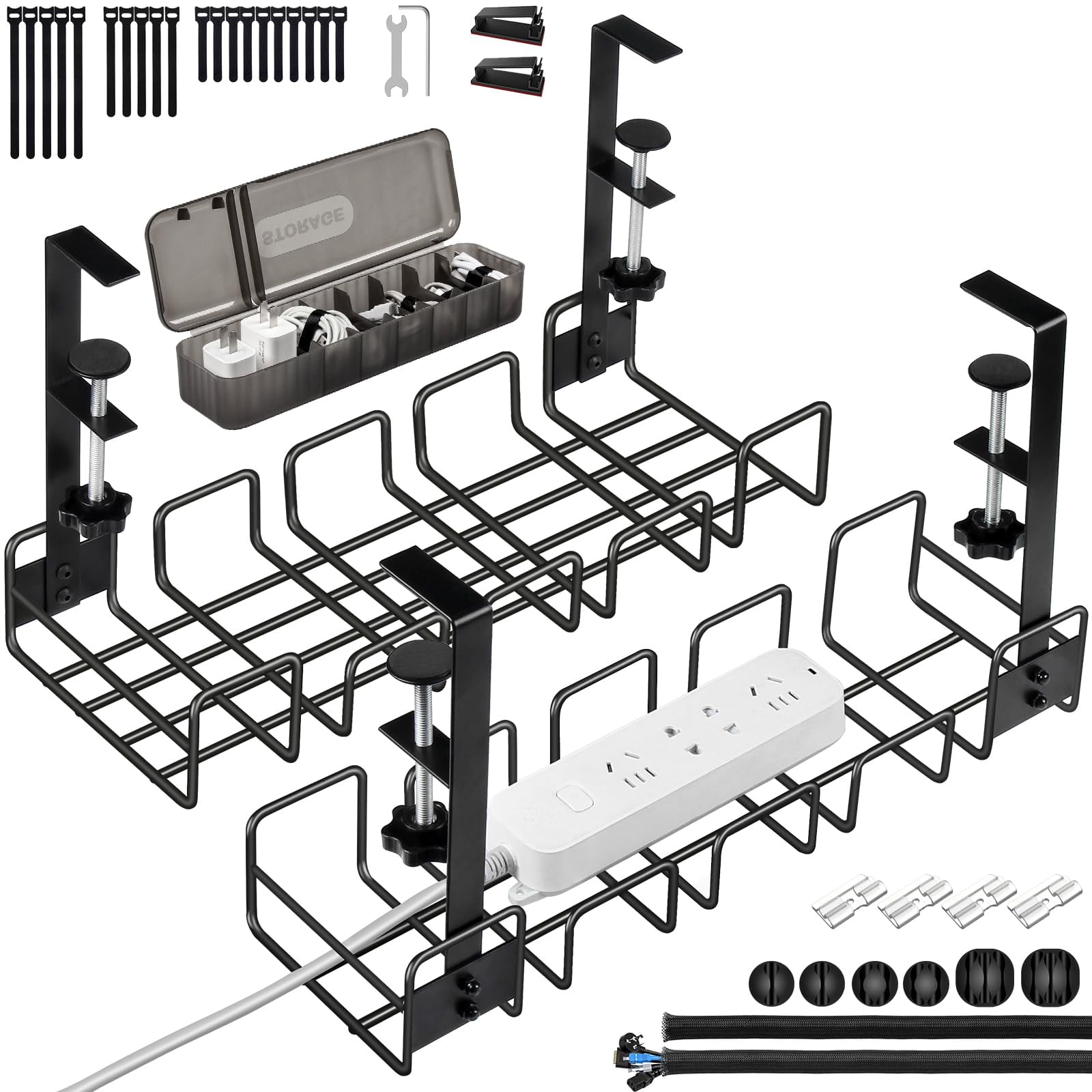Under Desk Cable Management Tray - No Drill Wire Management Rack for ...