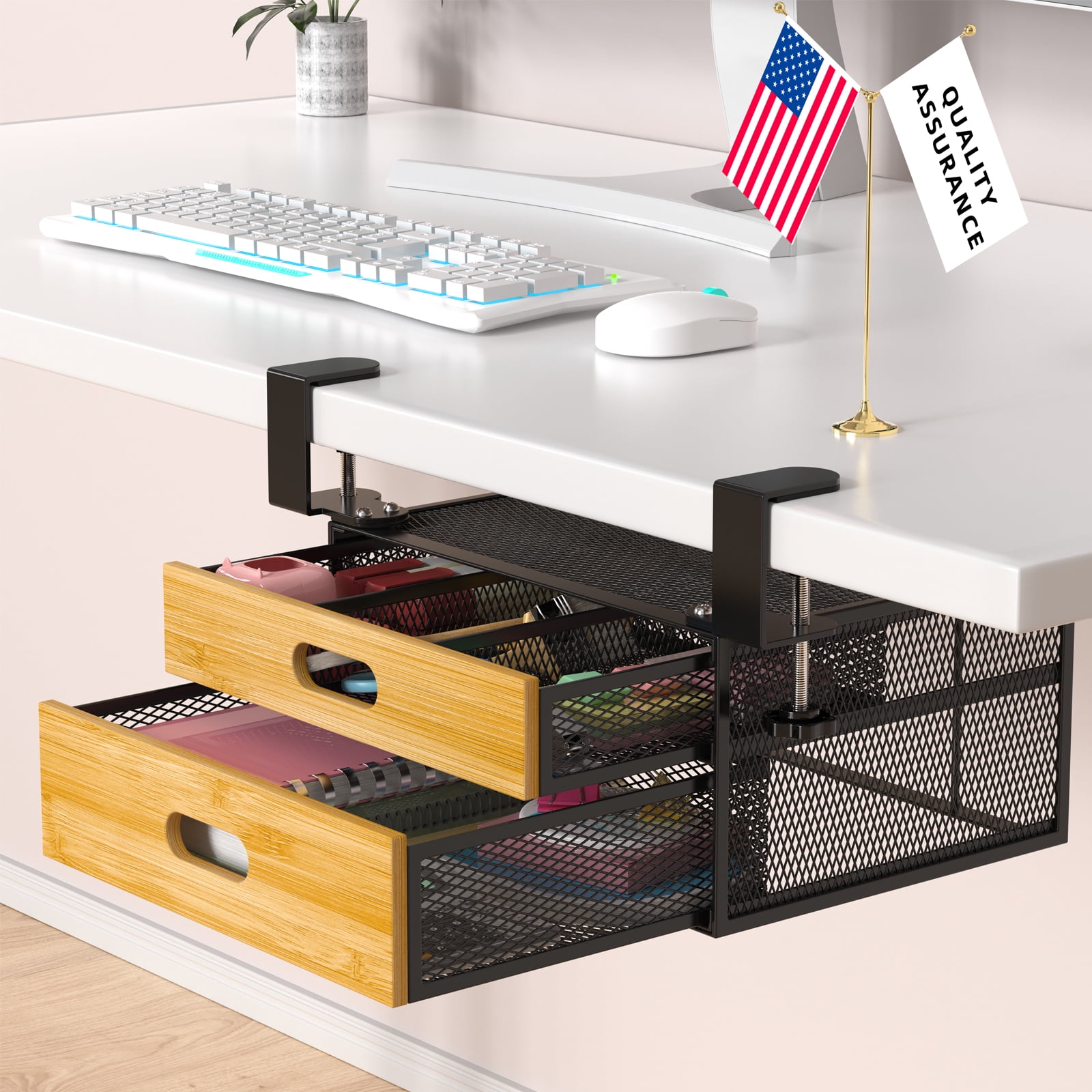 Under Desk Drawer Organizer No Drill Metal Under Desk Storage Drawer ...