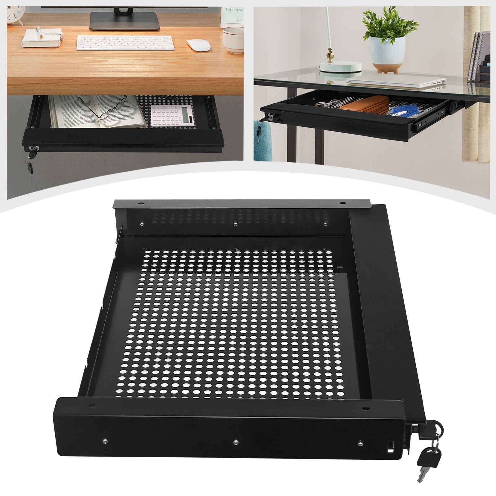 Under Desk Mounted Black Sliding Pull-out Drawer Drawer Storage ...