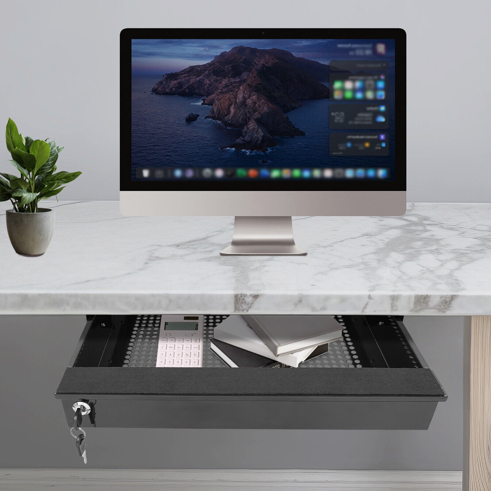 Under Desk Mounted Modern Black Sliding Pull-out Drawer Iron Drawer ...