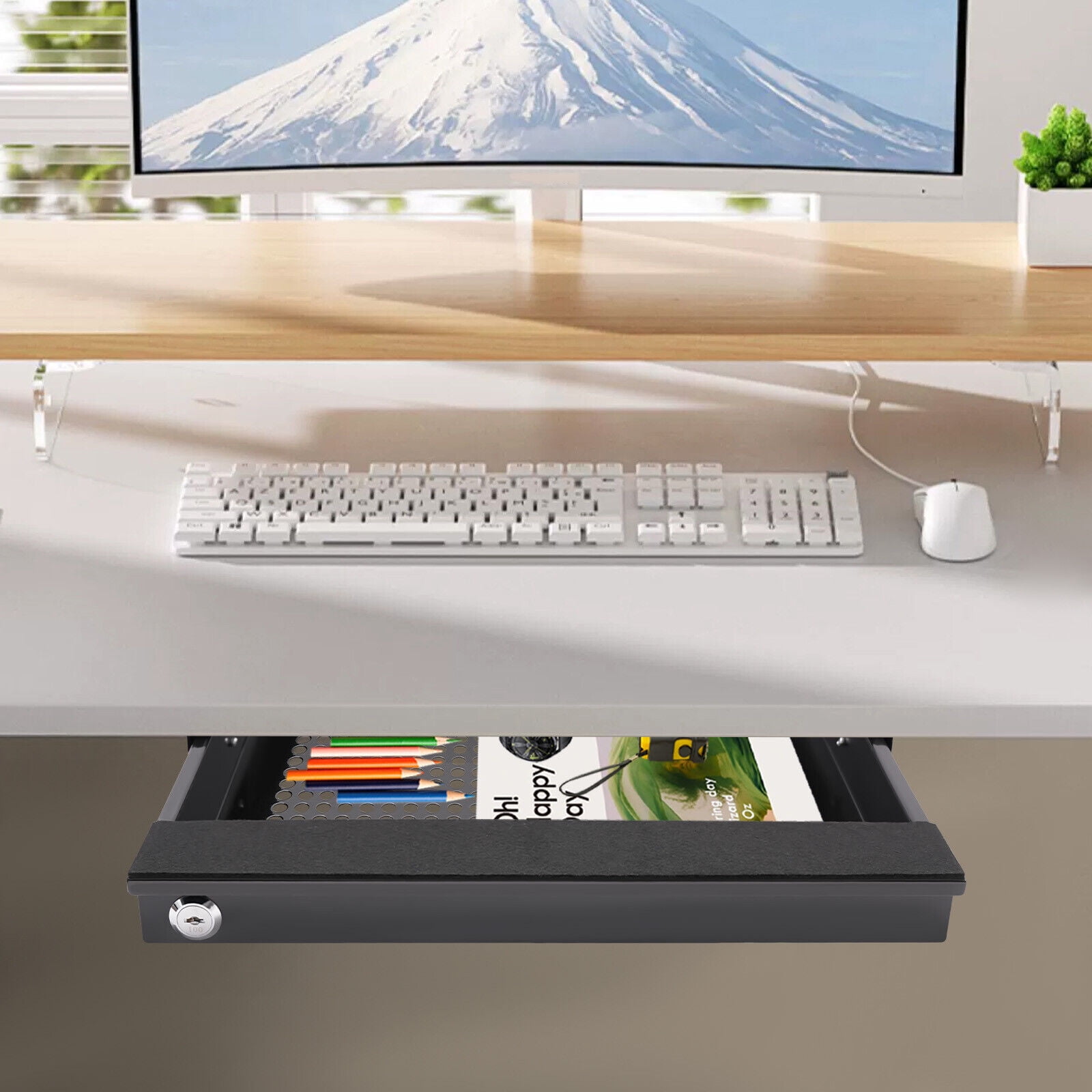 Under Desk Mounted Sliding Pull-out Drawer Black Drawer Storage ...