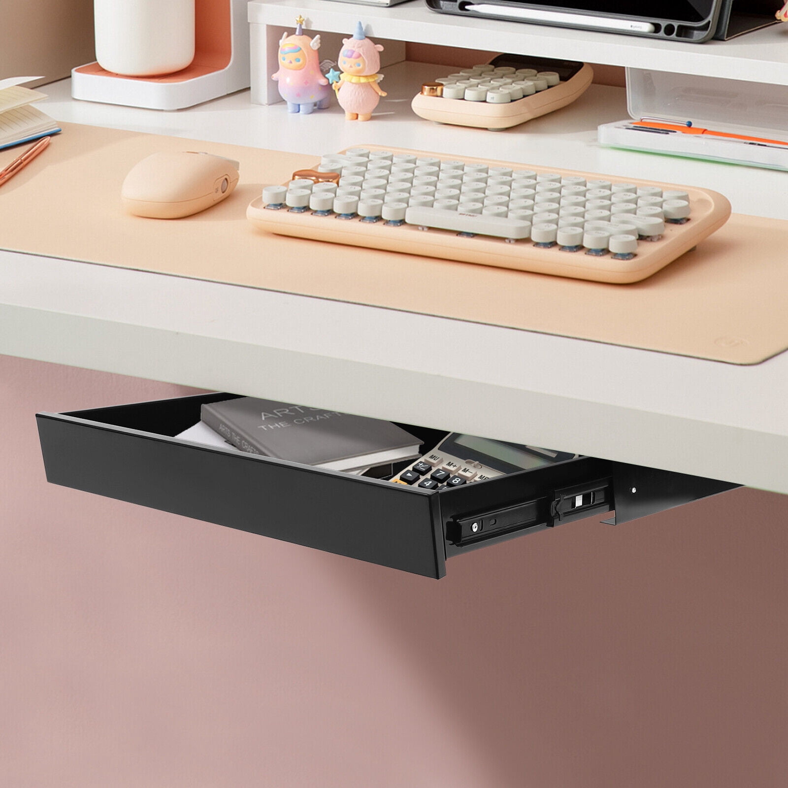 Under Desk Mounted Sliding Pull-out Drawer Black Drawer Storage ...