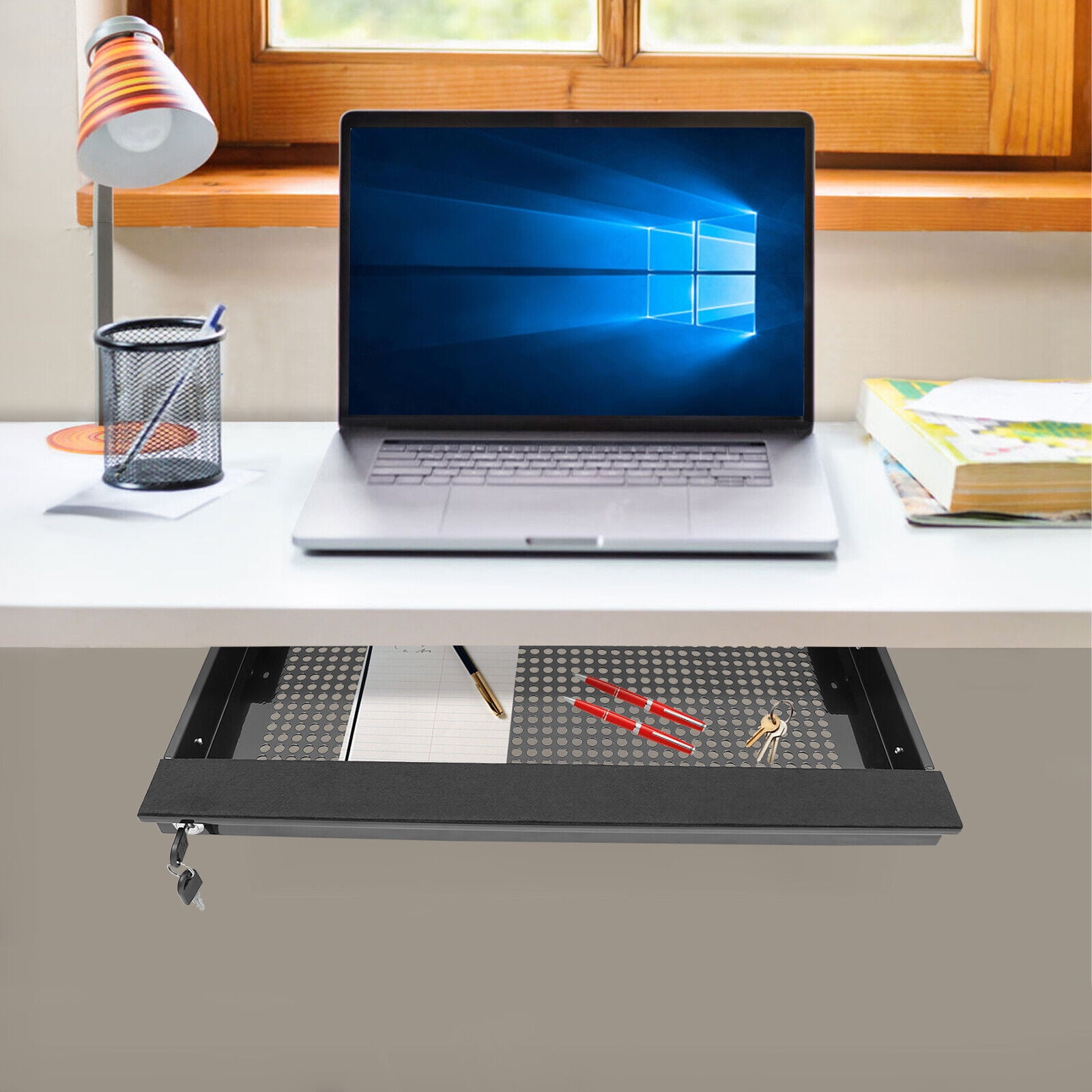 Under Desk Mounted Sliding Pull-out Drawer Drawer Storage Organizer ...