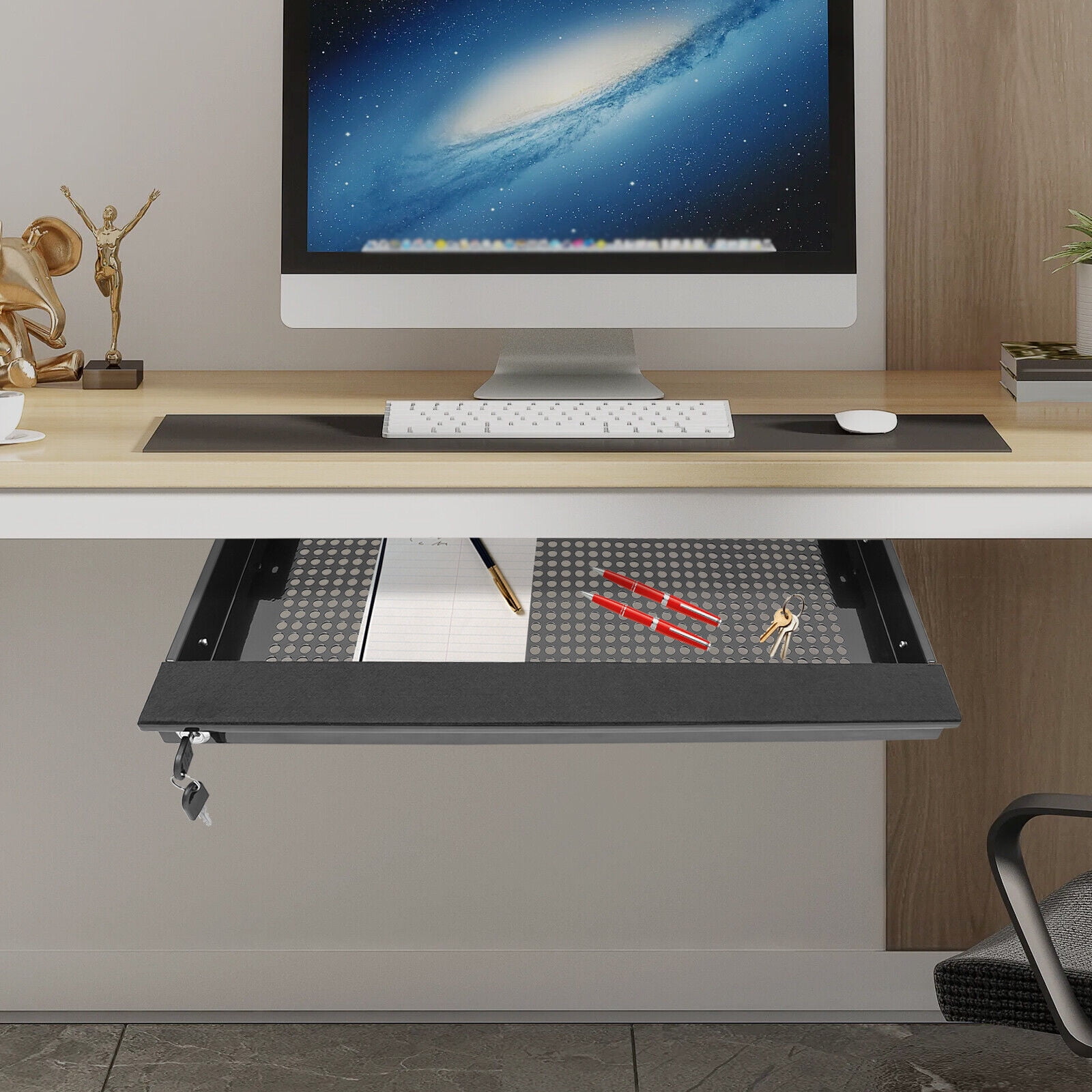 Under Desk Mounted Sliding Pull-out Drawer Drawer Storage Organizer For ...