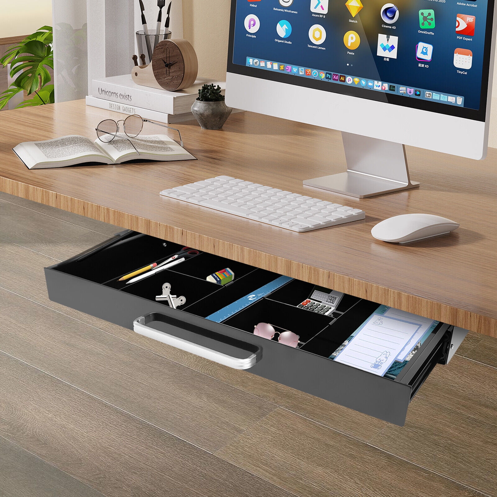 Under Desk Mounted Sliding Pull-out Drawer, Drawer Storage Organizer ...