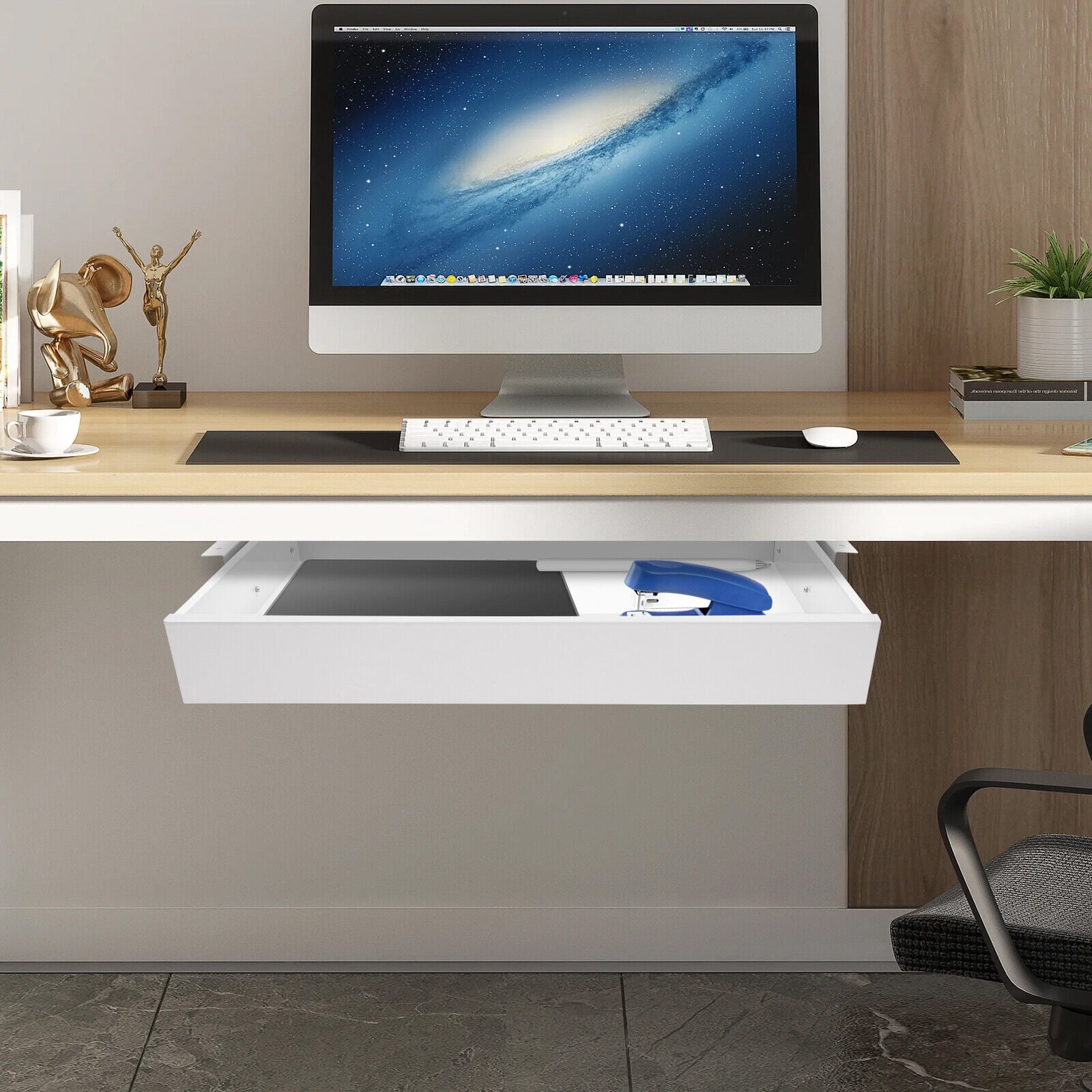 Under Desk Mounted Sliding Pull-out Drawer Drawer Storage Organizer for ...