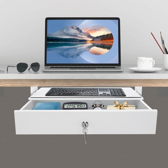 Under Desk Mounted Sliding Pull-out Drawer Drawer Storage Organizer for ...