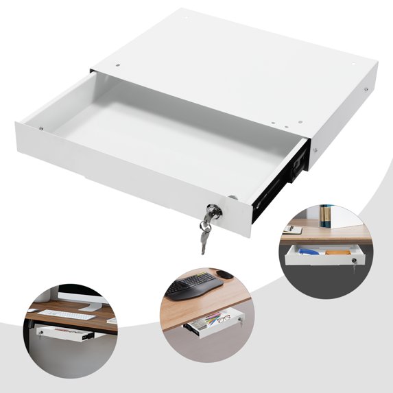 Under Desk Mounted Sliding Pull-out Drawer Storage Organizer for Sit ...