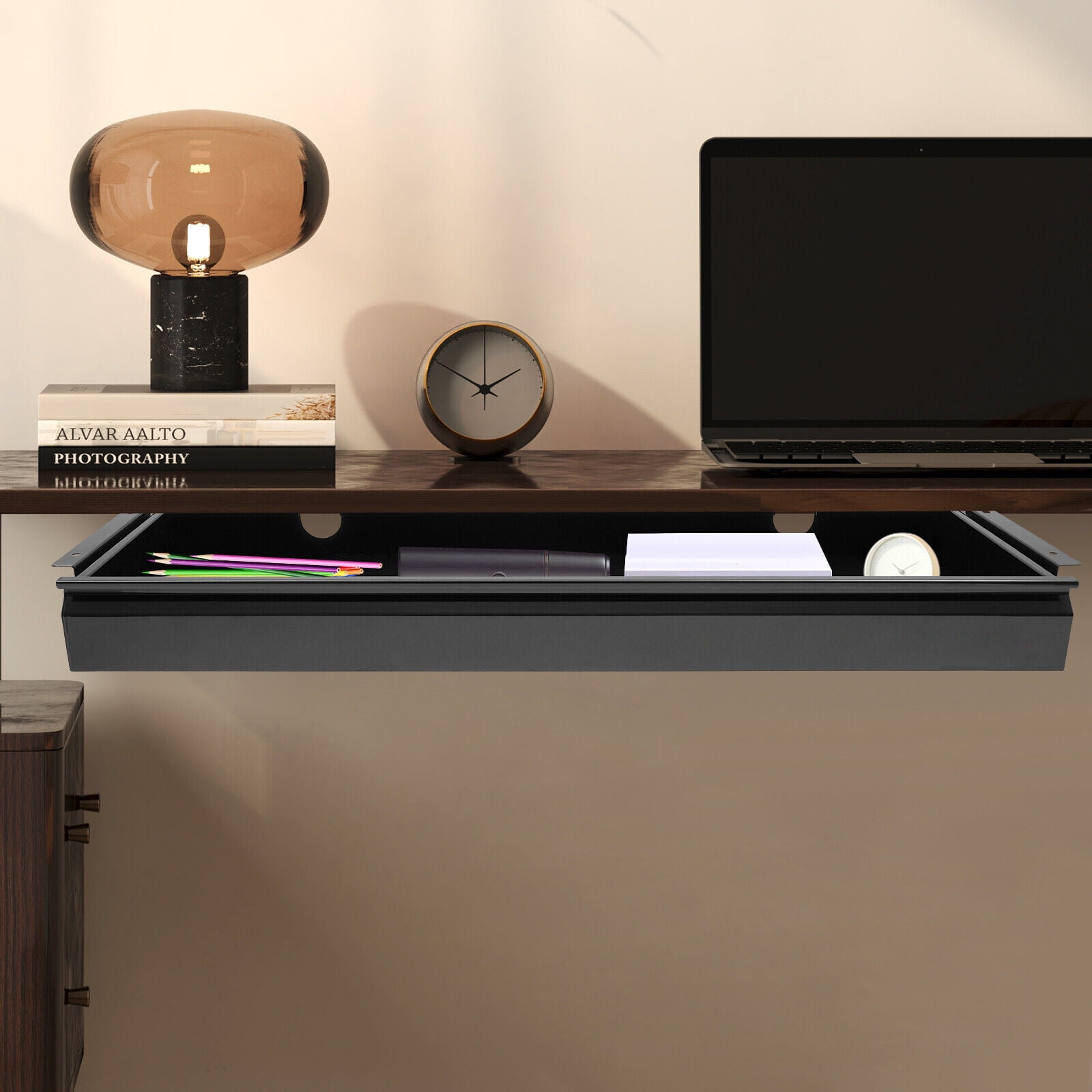 Under Desk Mounted Sliding Pull-out Drawer for Storing Keyboard, Mouse ...