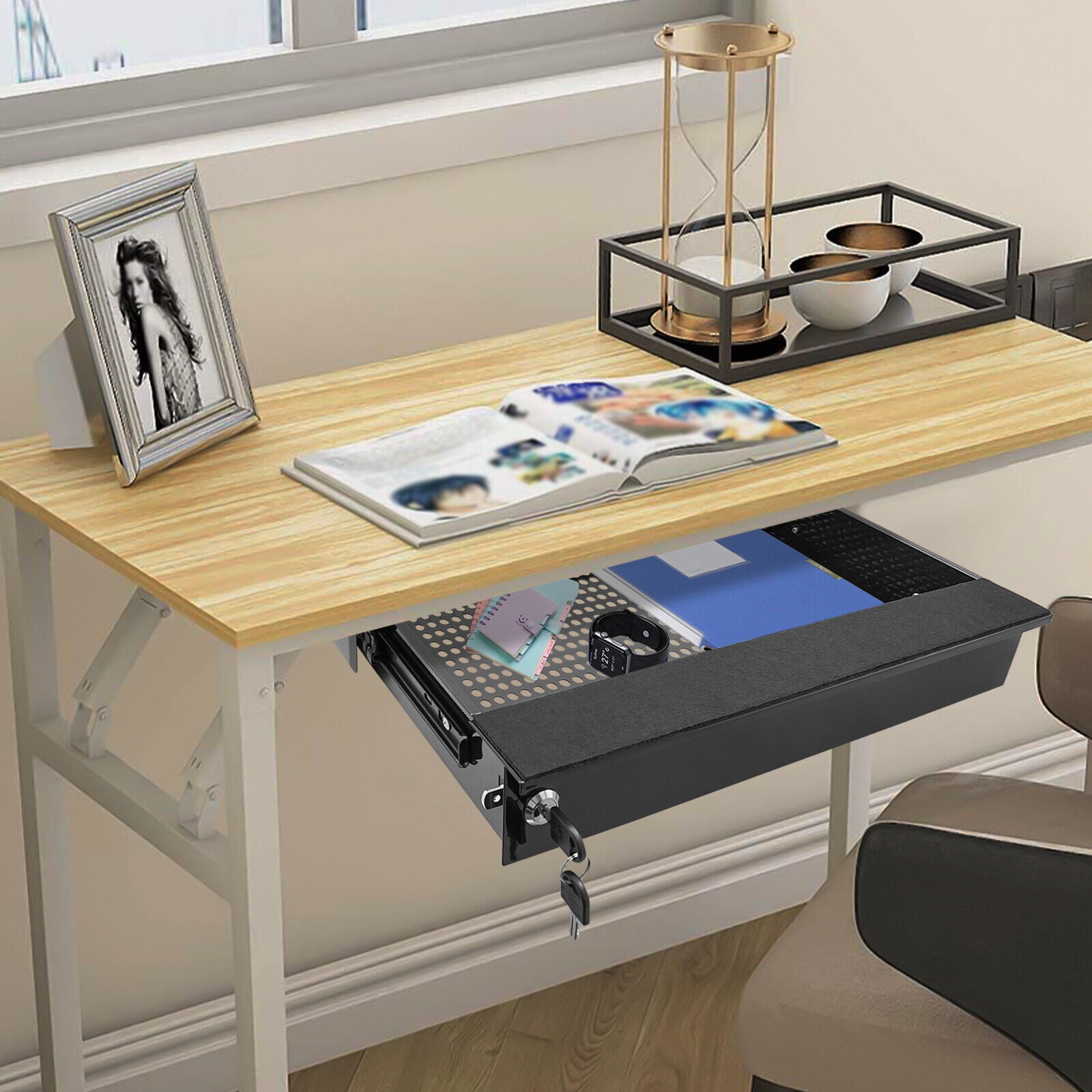 Under Desk Mounted Sliding Pull-out Drawer for Storing Keyboard, Mouse ...