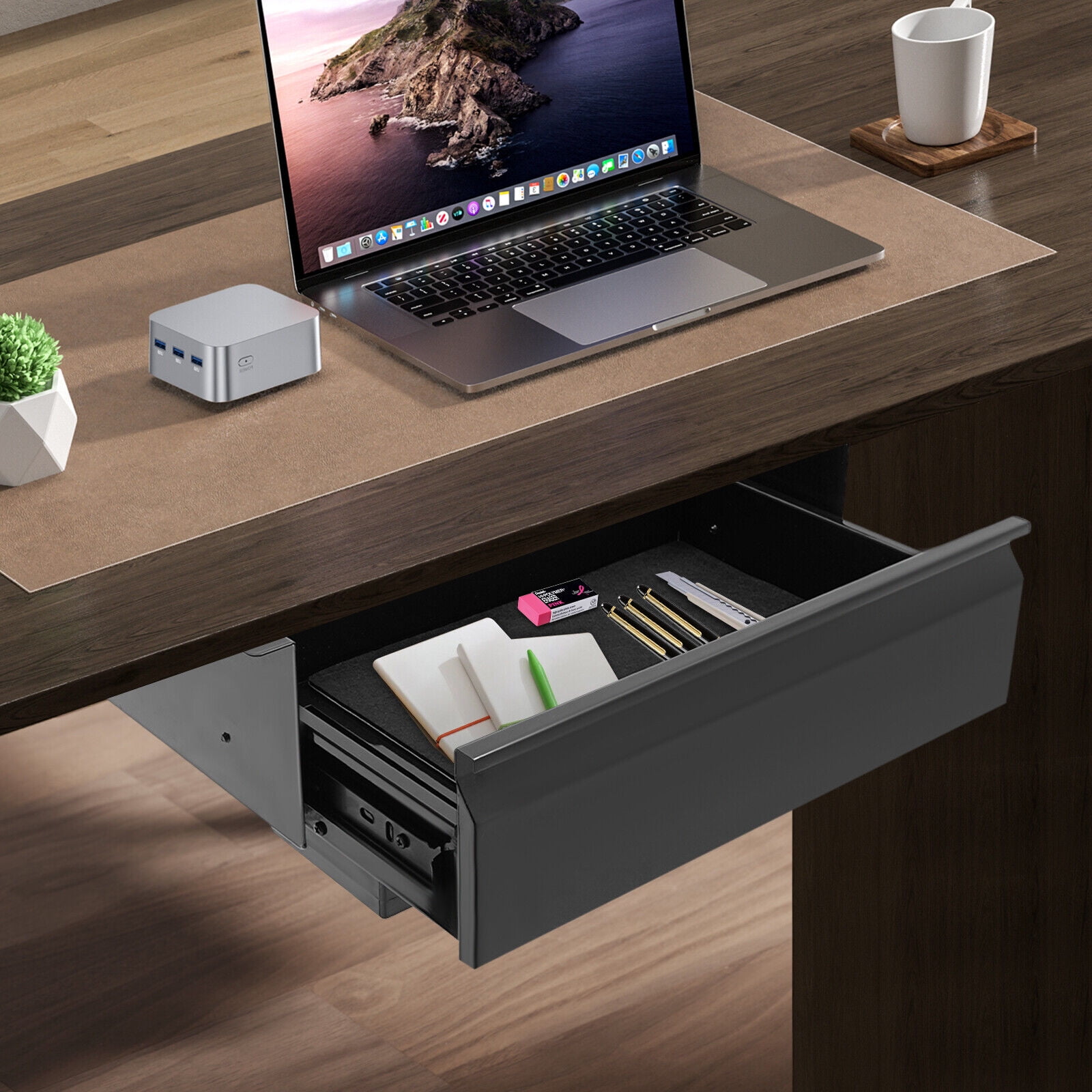 Under Desk Mounted Sliding Pull-out Storage Drawer with Built-in Power ...
