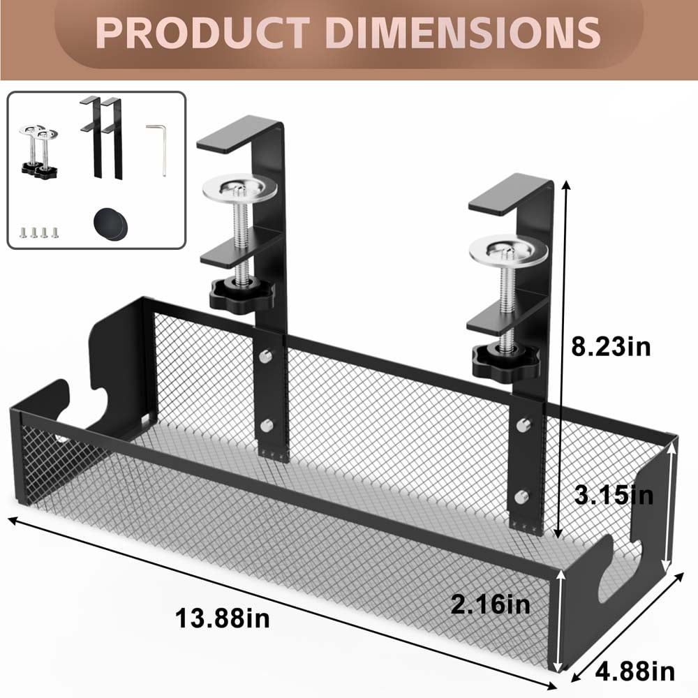 Under Desk Office Table Organizer Rack No Drill Steel Tray Clamp Mount ...